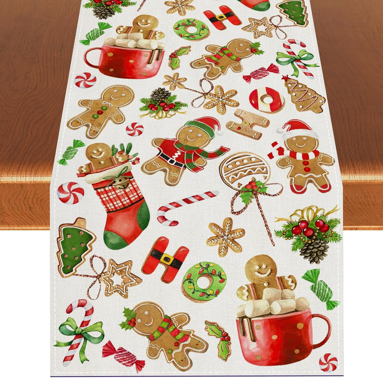Amazon.com: Linen Merry Christmas Table Runner Christmas Gingerbread ...