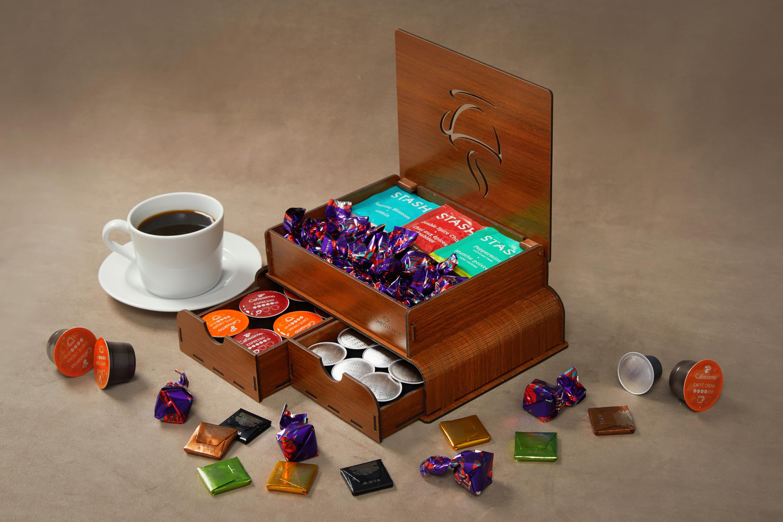 Amazon.com: Comfort Blue Premium-Wood Tea Box-Tea-Coffee-Hot Chocolate ...