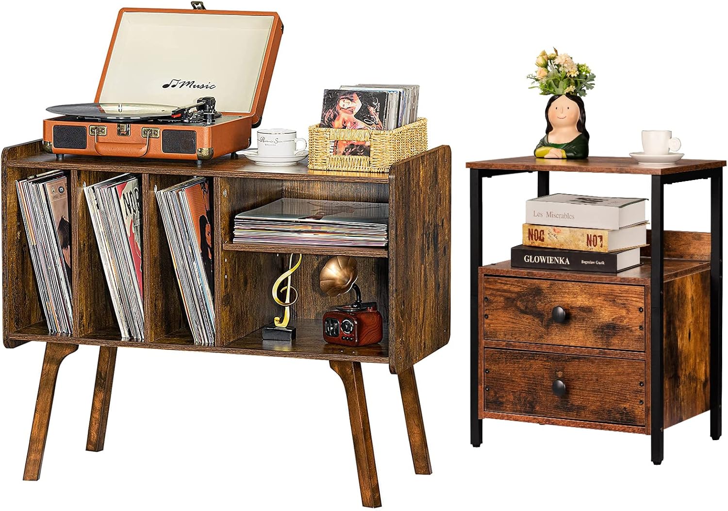 Amazon.com: Lerliuo Brown Record Player Stand and Nightstand : Electronics