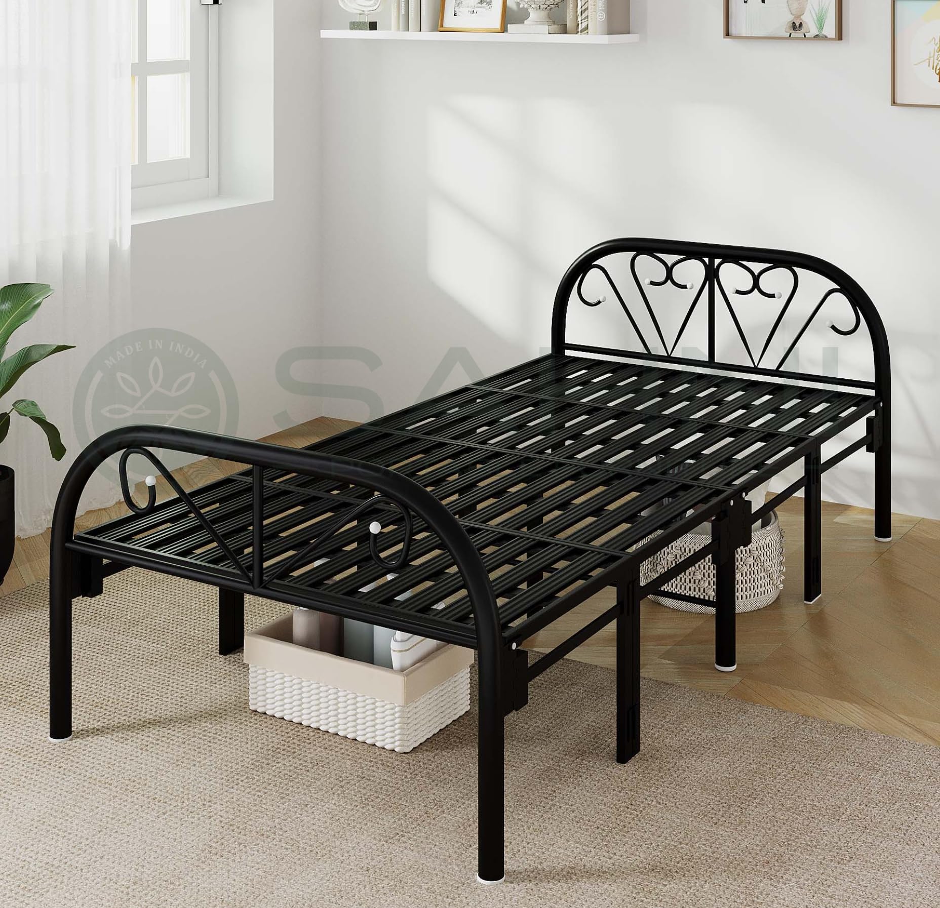Sahni Portable Furniture Single Folding Bed in Iron/Metal - Black Color ...