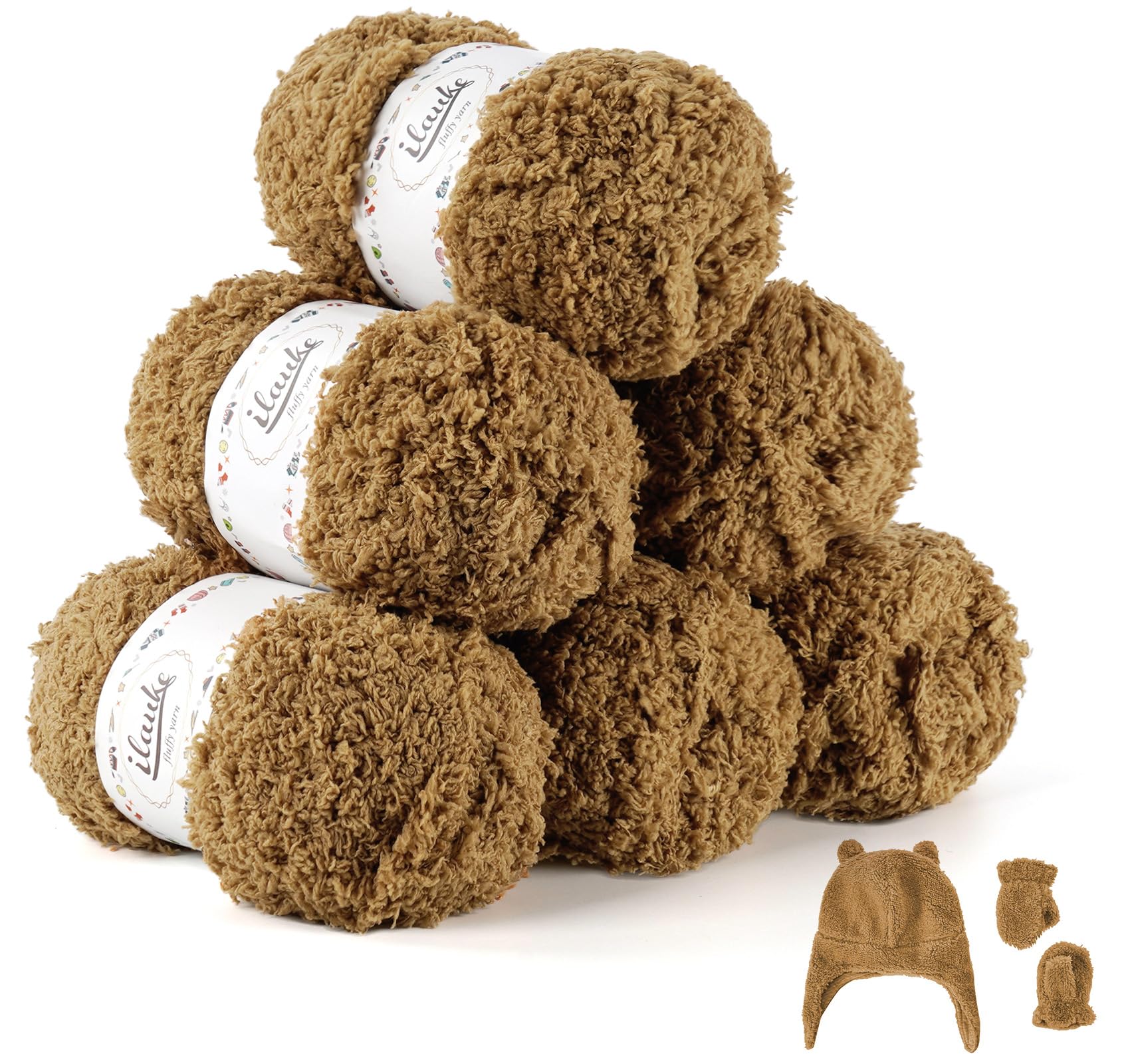 ilauke Fluffy Yarn 6x50g, Brown Fluffy Wool for Knitting, Flutterby ...