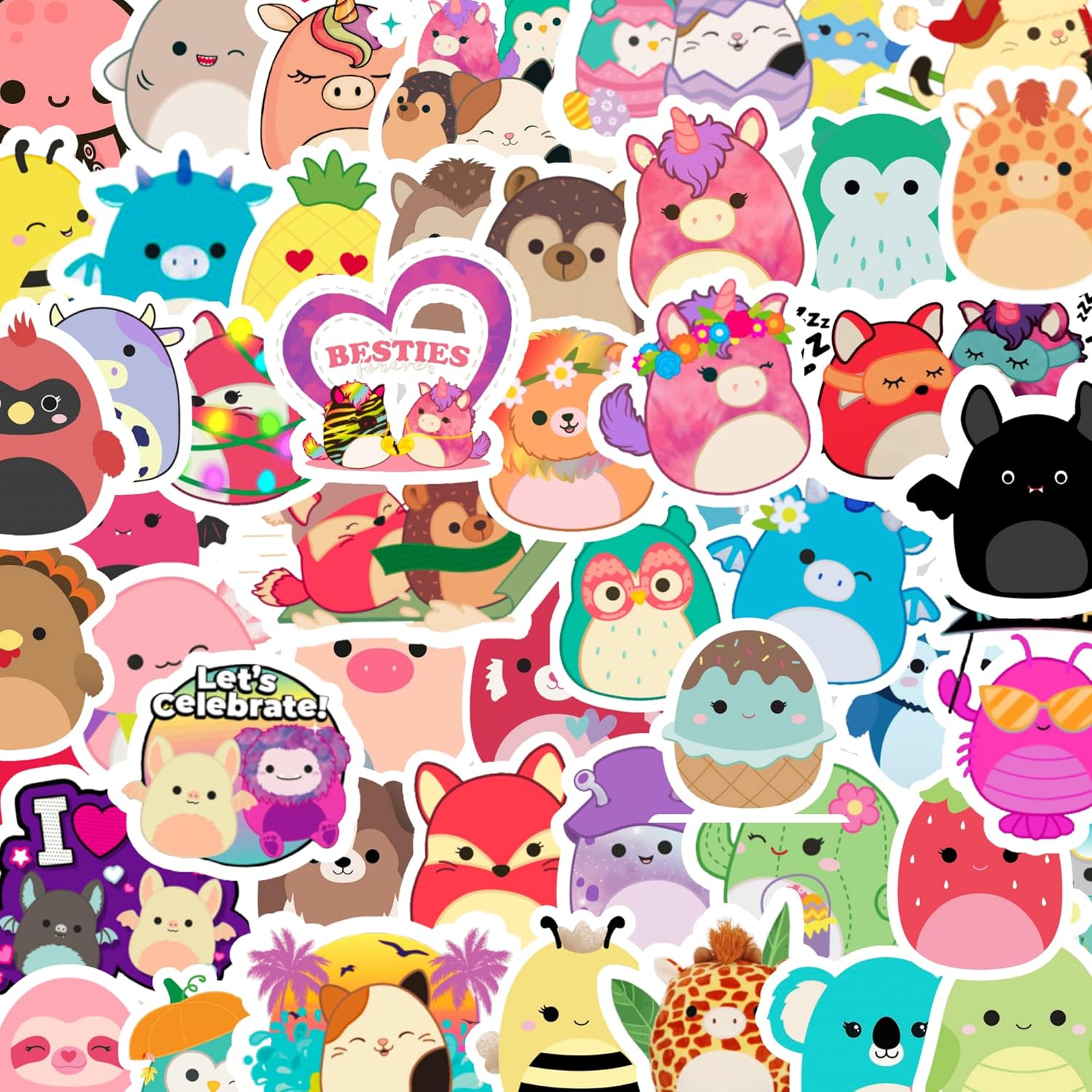 Amazon.com: 50Pcs Cute Animal Stickers, Kwaii Animal Waterproof Vinyl ...
