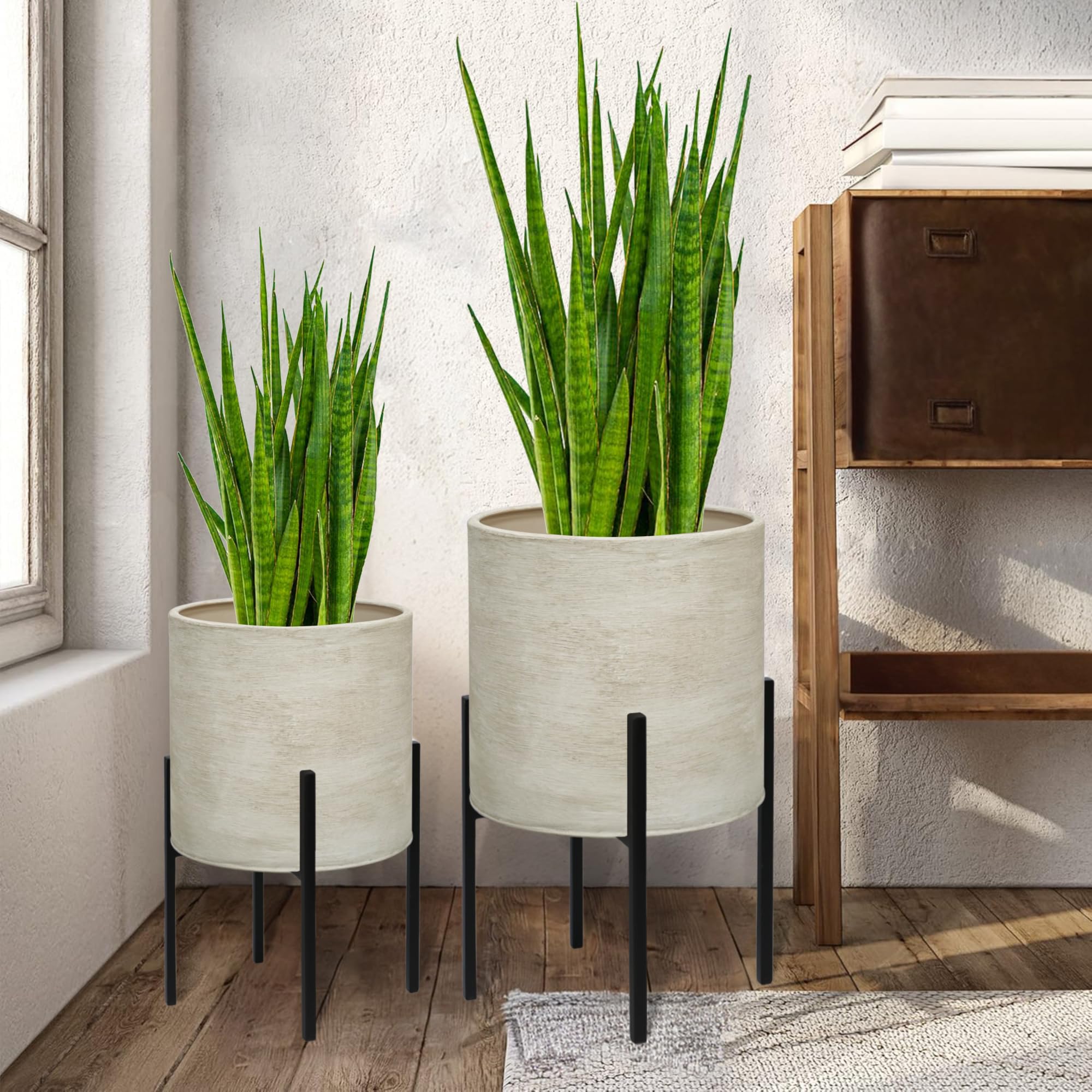 Amazon.com : ARNIS Modern Plant Pots, Large Planters with Stand, Set of ...