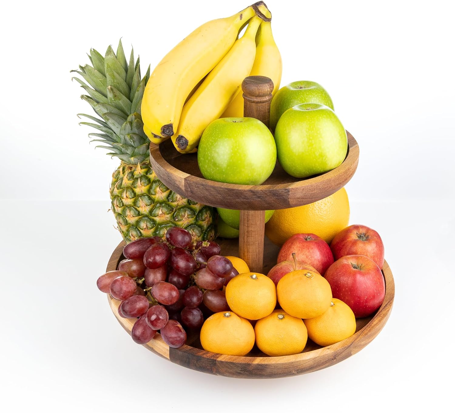 Amazon.com: Cooks of London 2 Tier Fruit Basket - Acacia Wood Fruit ...
