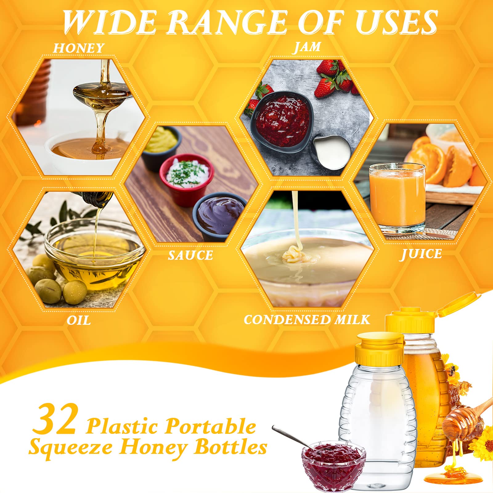Snapklik.com : 32 Pcs 8.8 Oz Clear Plastic Honey Jar Empty Honey Bottles