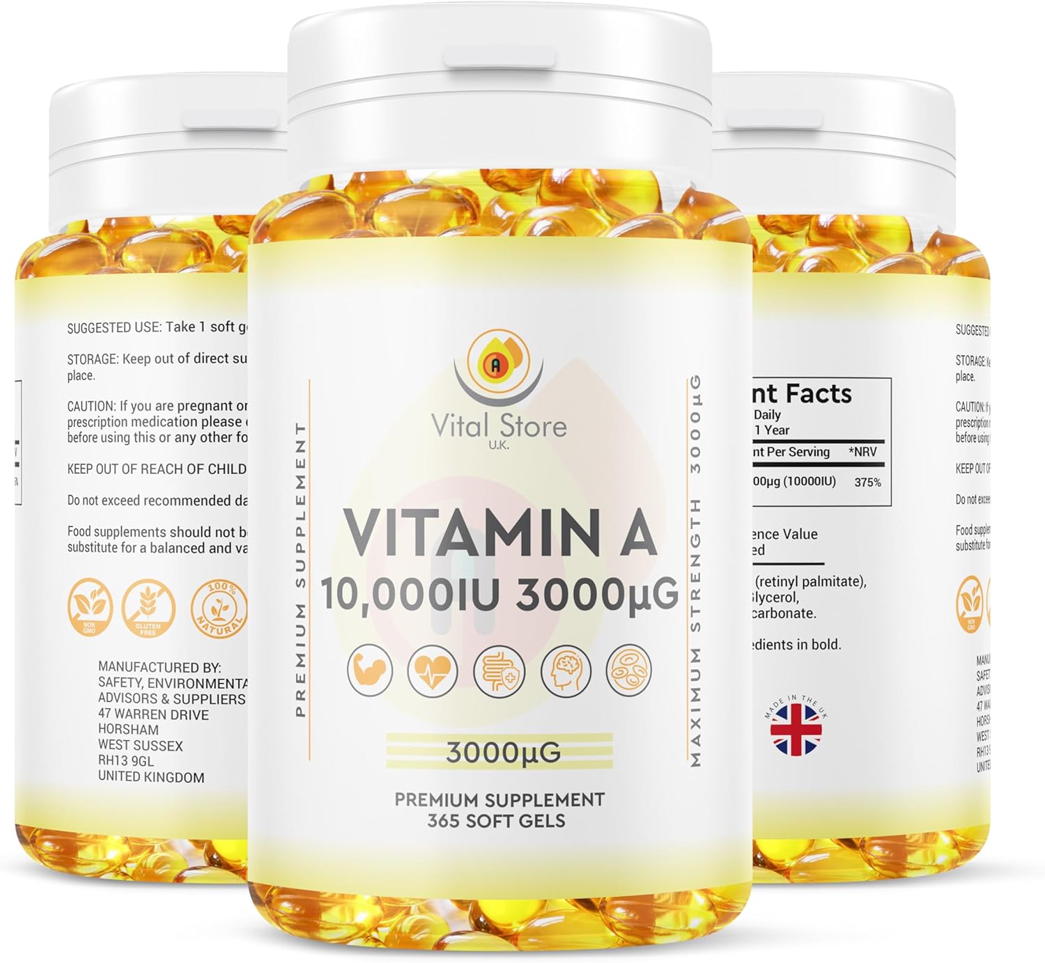 Vitamin A 10,000IU 365 Vegan Softgels (1 Year Supply) - 10,000IU ...