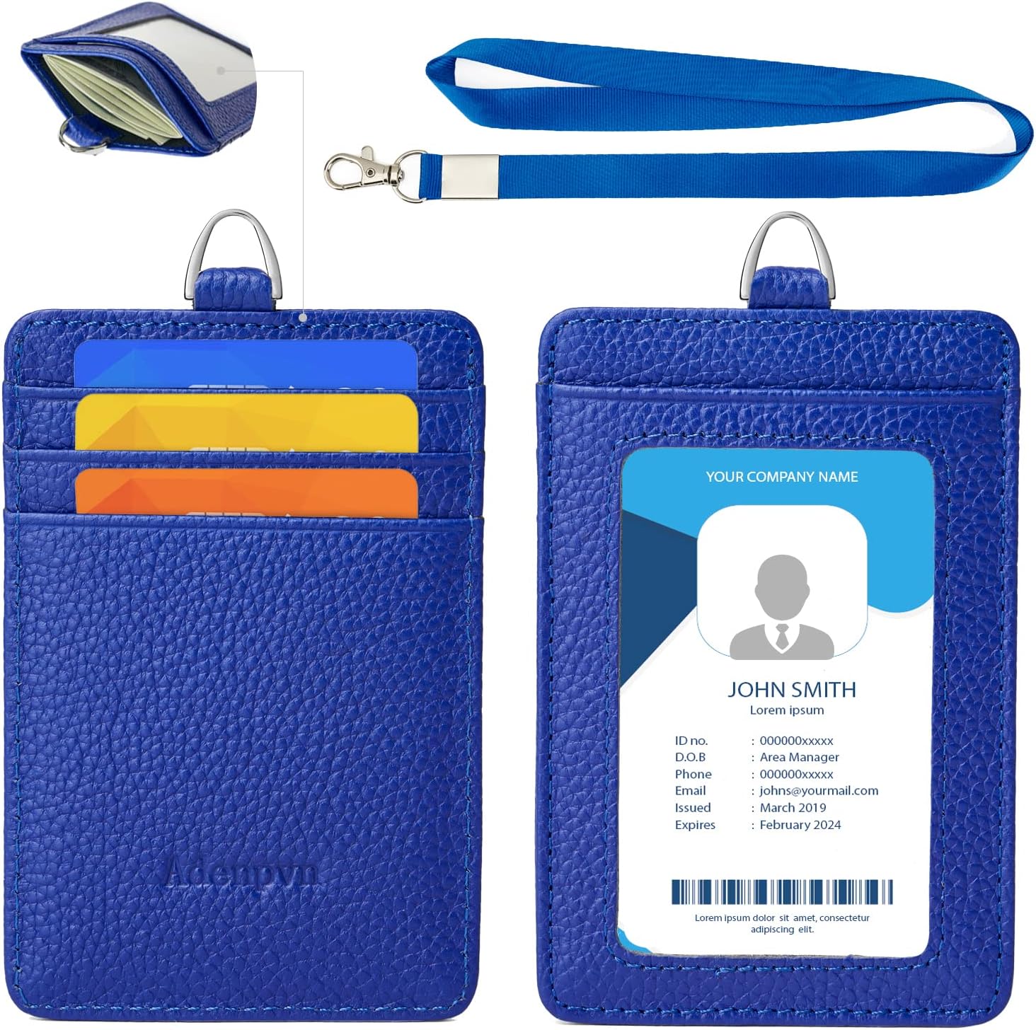 Amazon.com : Genuine Leather id Badge Holder with Lanyard,Soft,ID Card ...