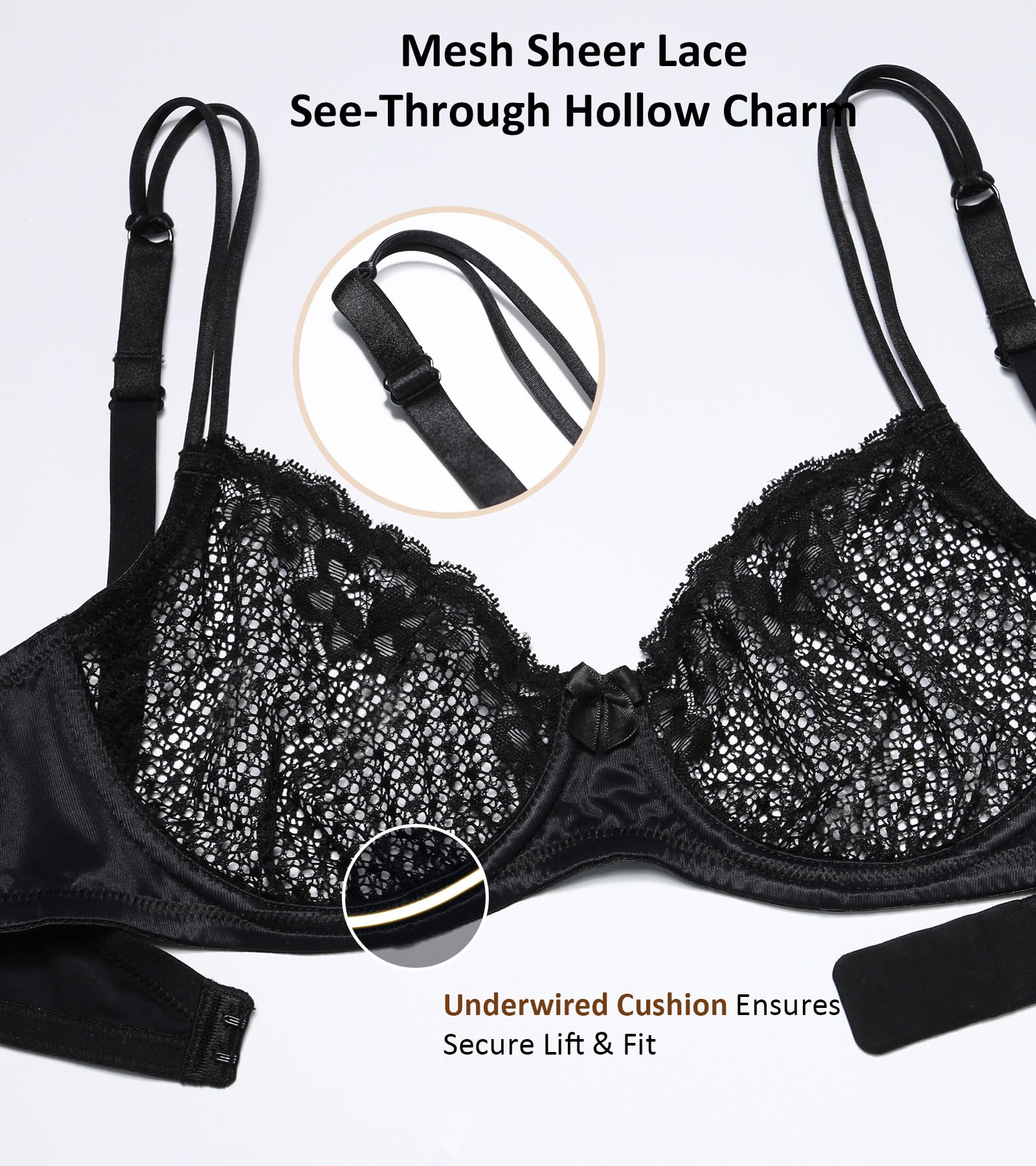 Snapklik.com : Lemorosy Womens Balconette Lace Bra Unlined Underwire ...