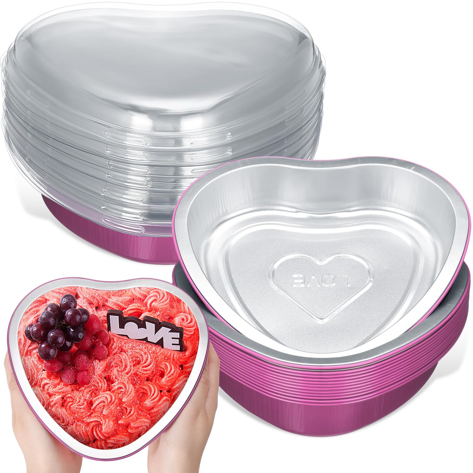 Amazon.com: Patelai 10 Sets Large Foil Heart Shaped Cake Pans with Lid ...