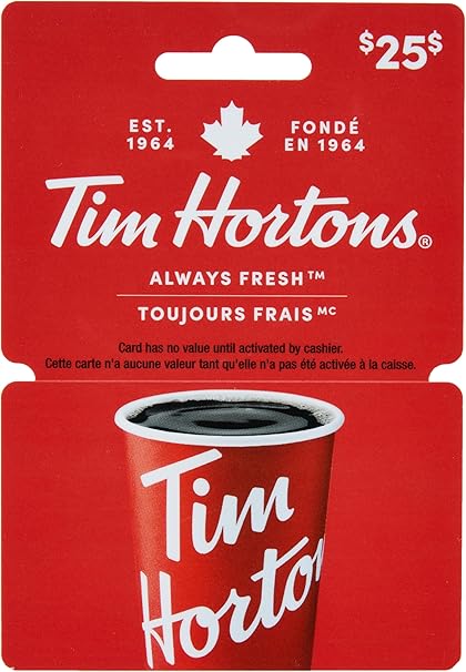 Tim Hortons Gift Card $25 : Amazon.ca: Gift Cards