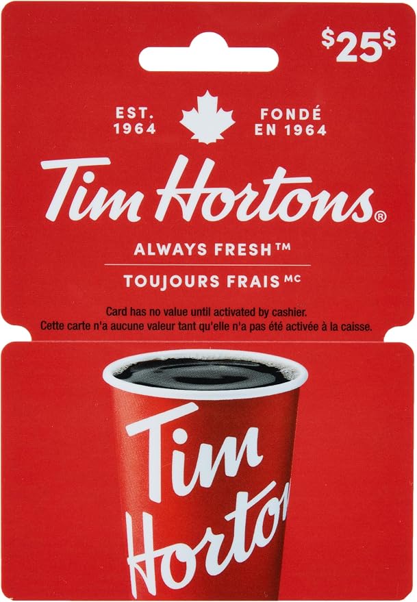 Tim Hortons Physical Gift Card - $25 : Amazon.ca: Gift Cards