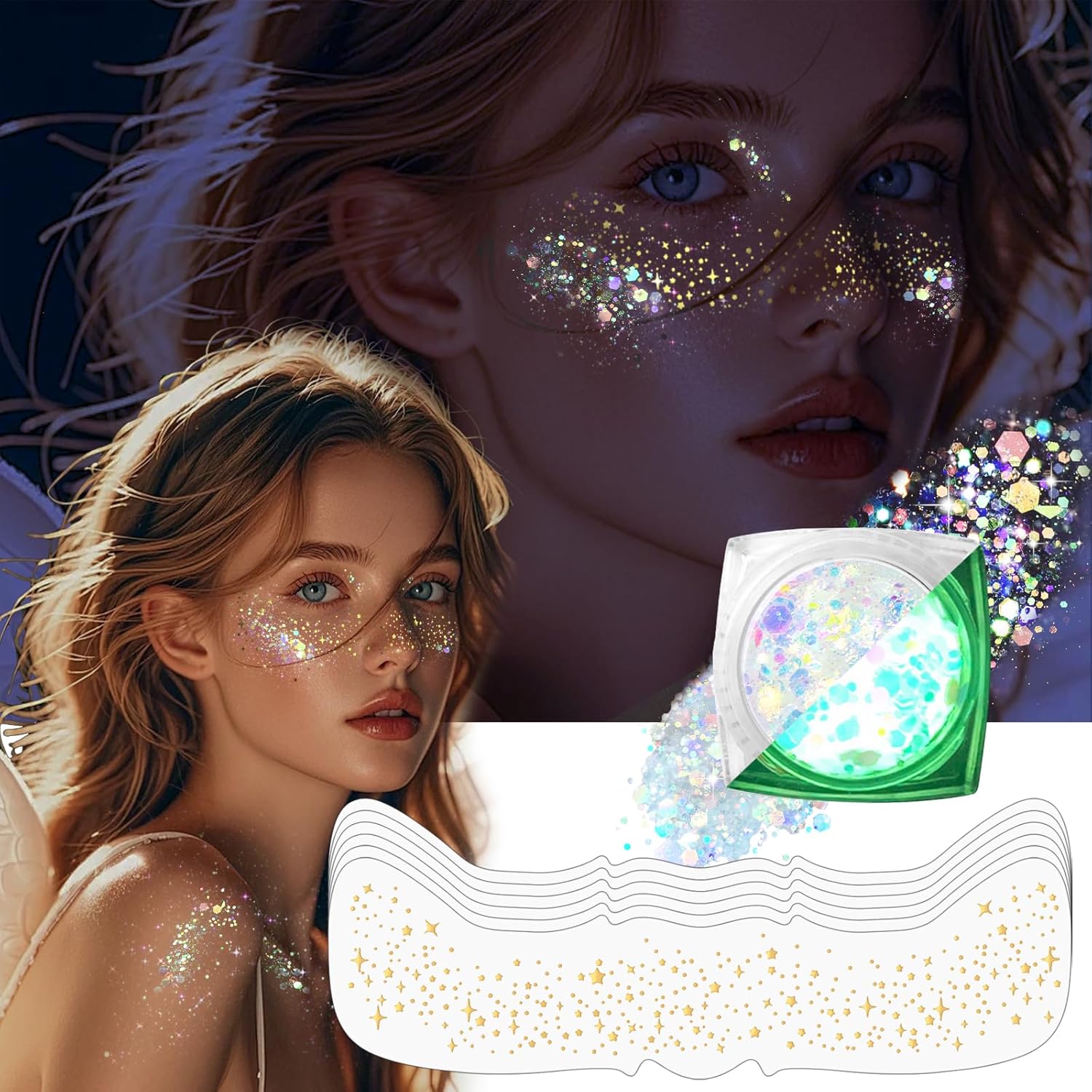 Amazon.com: Noerrors Glitter Freckles Glow in Dark Mermaid Face Glitter ...