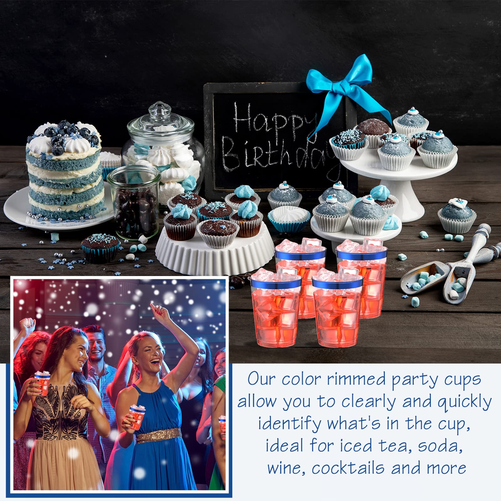 Gerrii 100 Pcs 10oz Plastic Cups Clear Plastic Tumblers Rimmed Plastic ...