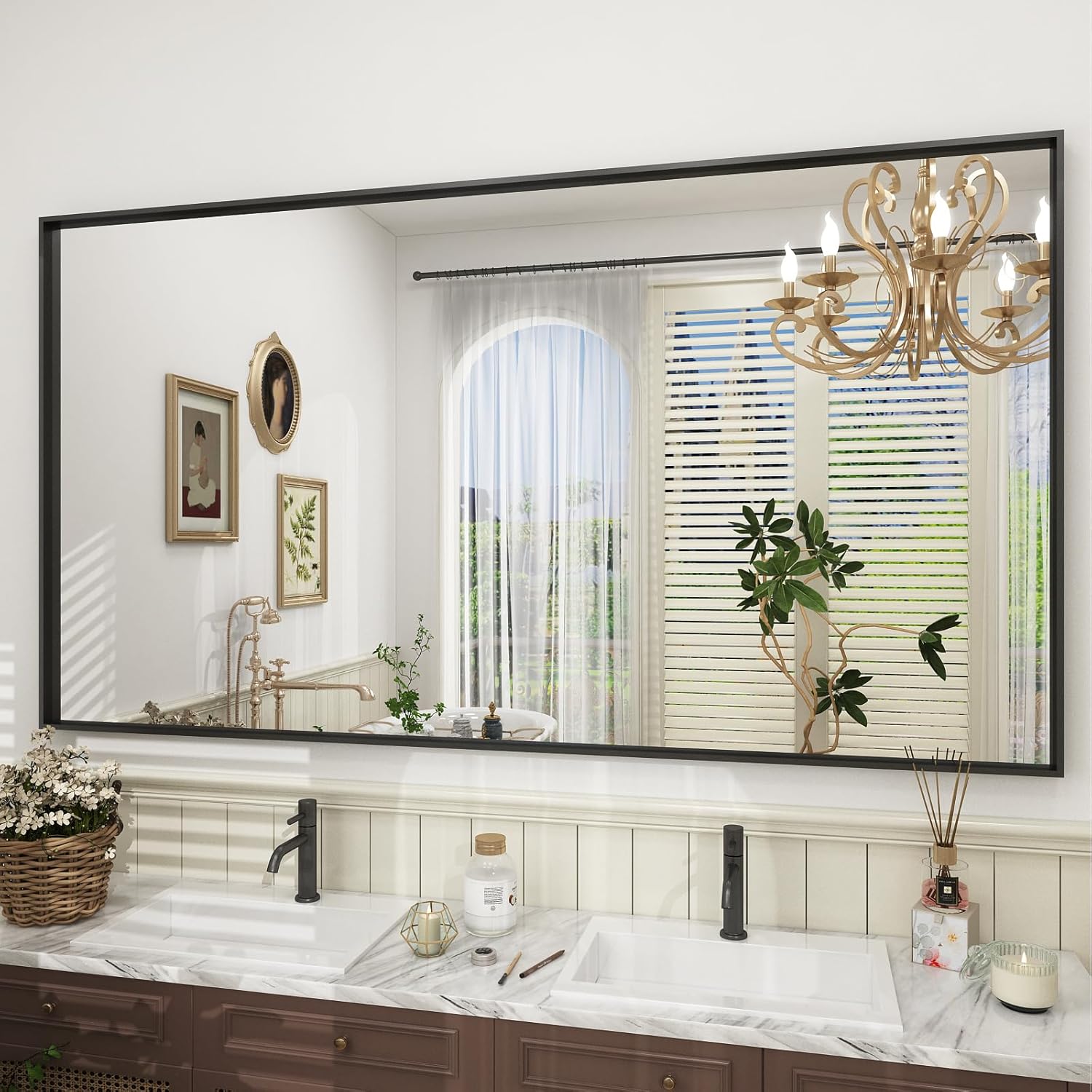 Amazon.com: LUSABE 72"x36" Matte Black Framed Bathroom Mirror, Large ...