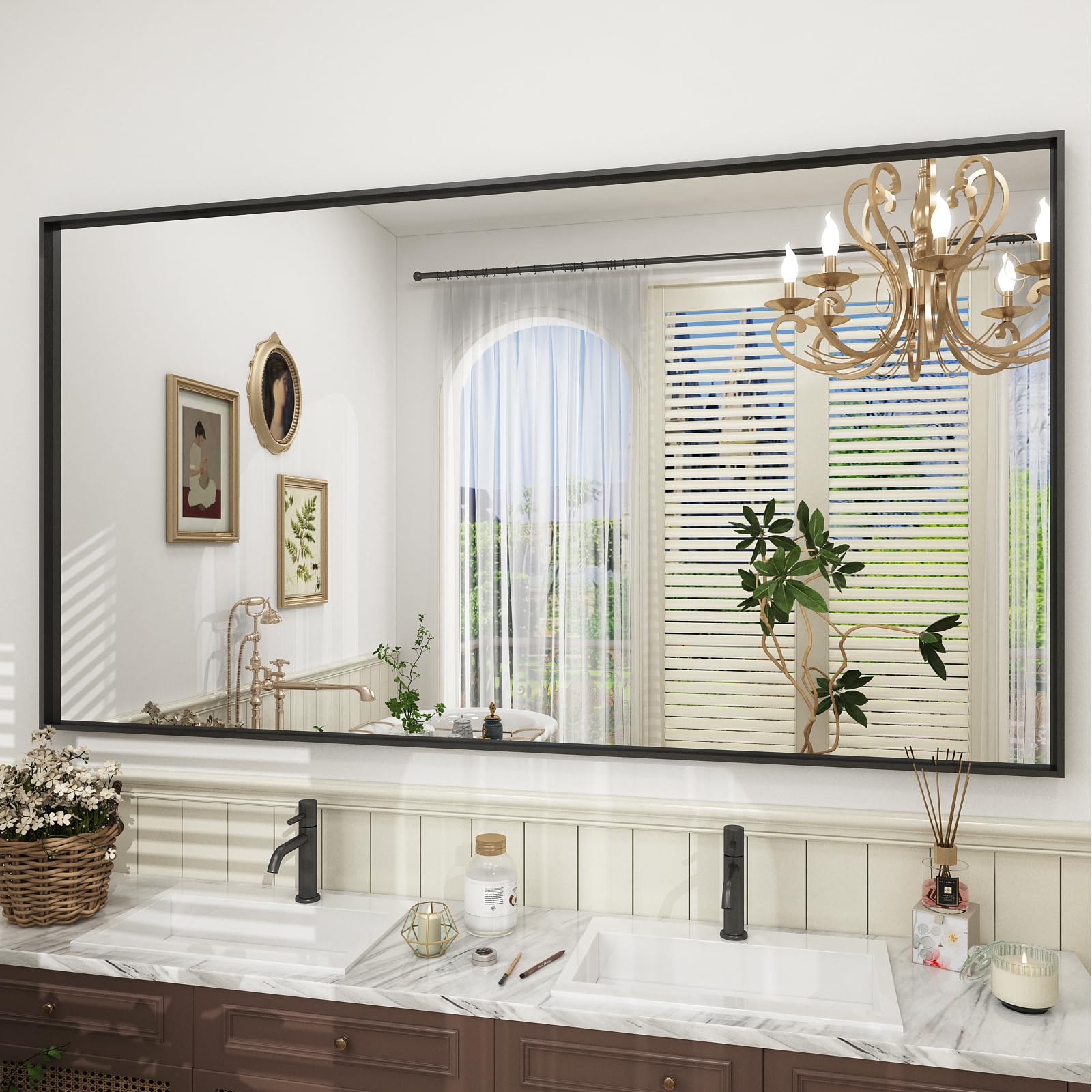 Amazon.com: LUSABE 72"x36" Matte Black Framed Bathroom Mirror, Large Rectangle Wall Mirror ...