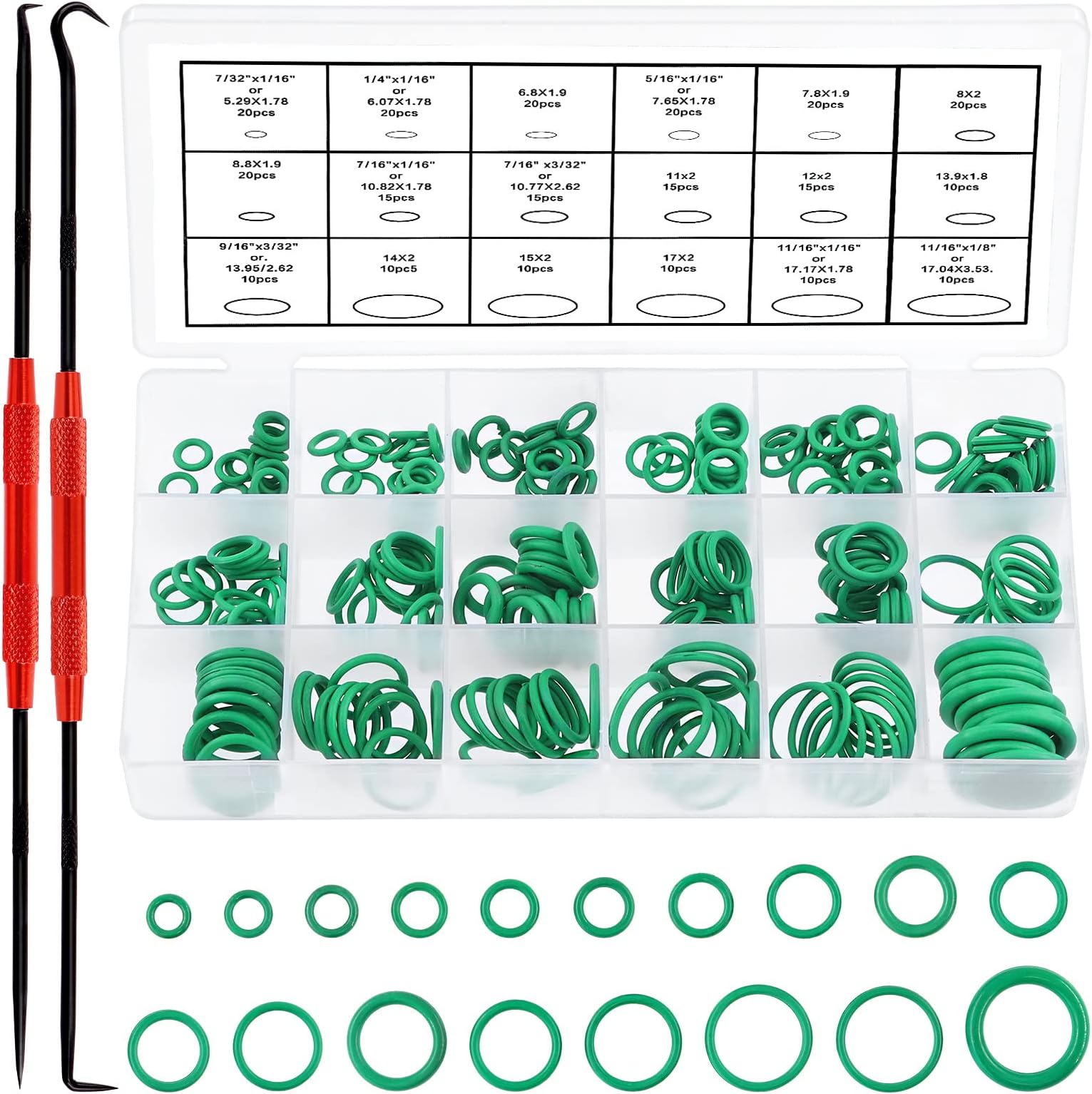 Amazon.com: Swpeet 270Pcs Green Nitrile Rubber O Ring Assortment Kit ...