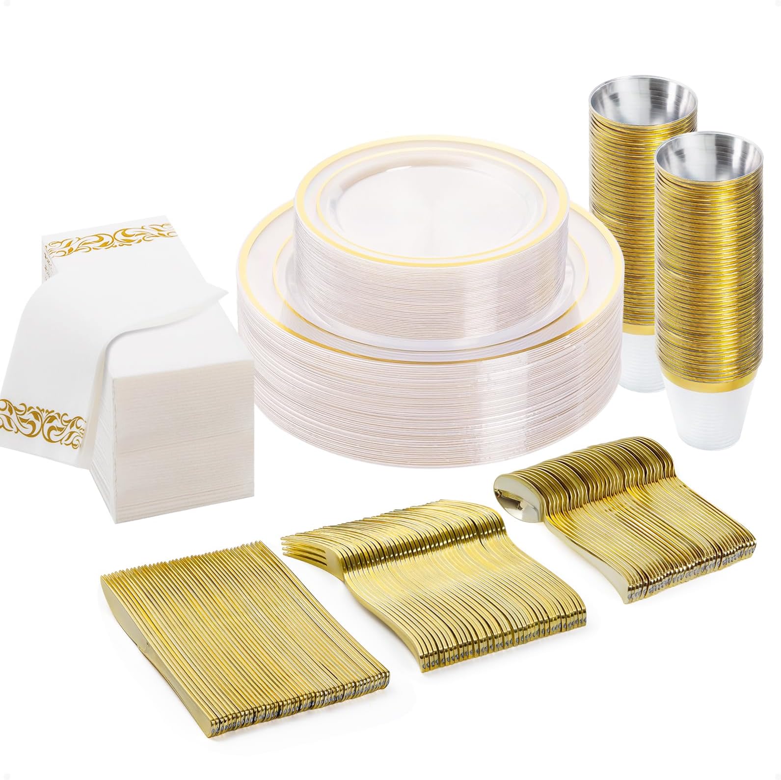 Amazon.com: Nervure 525PCS Clear Gold Plastic Plates - Gold Plastic ...