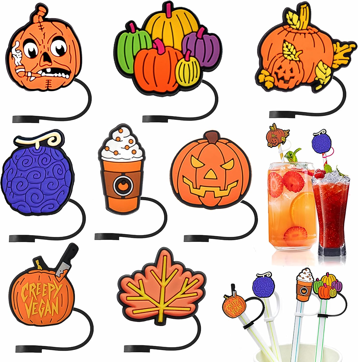 Amazon.com: Thanksgiving Autumn Straw Toppers Pumpkin Straw Covers ...