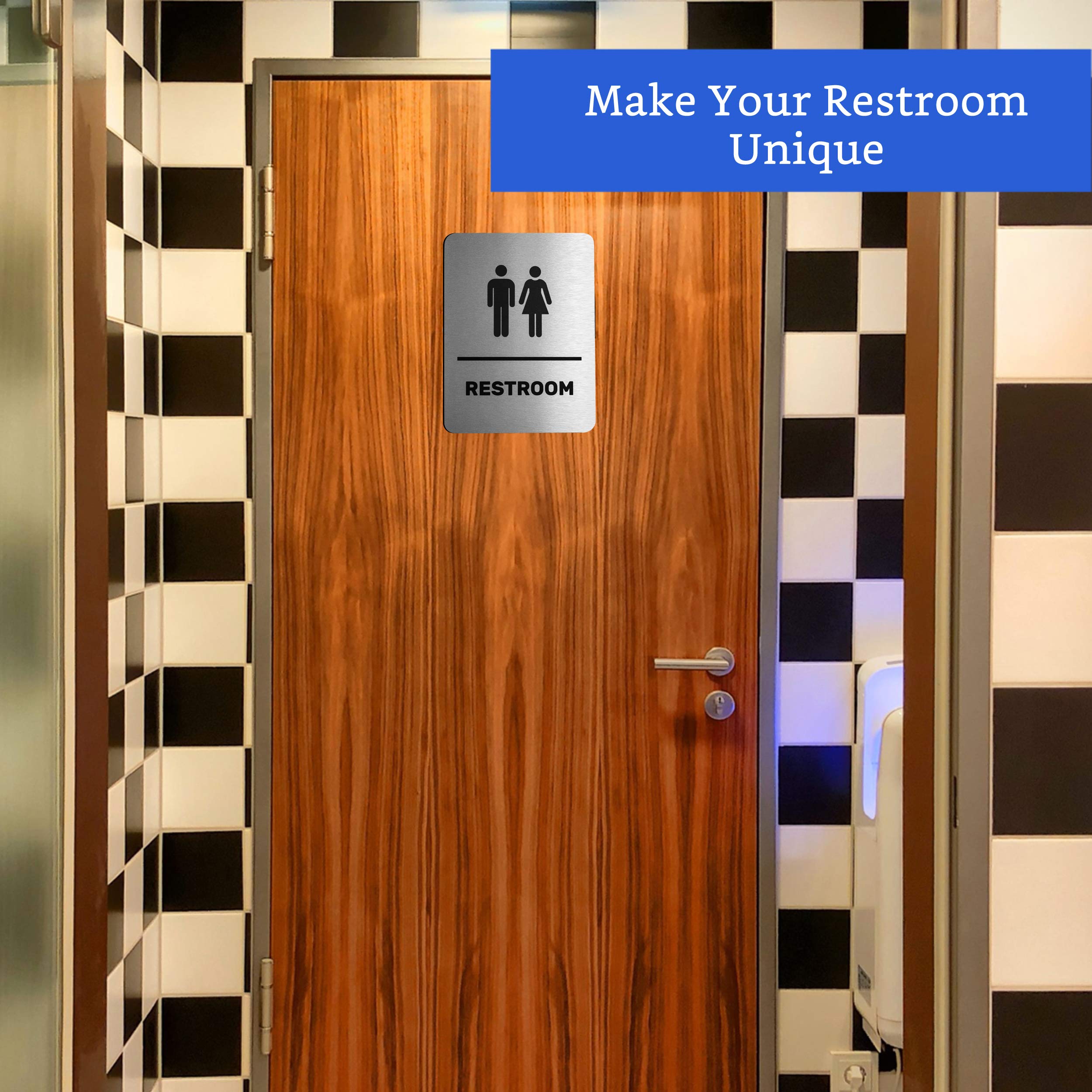 Brushed Aluminum Unisex Restroom Sign Men And Women Modern Restroom brushed-aluminum-unisex-restroom-sign-men-and-women-modern-restroom