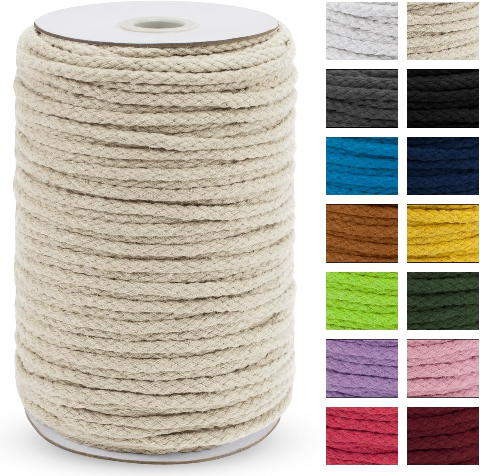 Amazon.com: Bobbiny Premium 5mm Braided Macrame Cord (Natural) 108yds ...