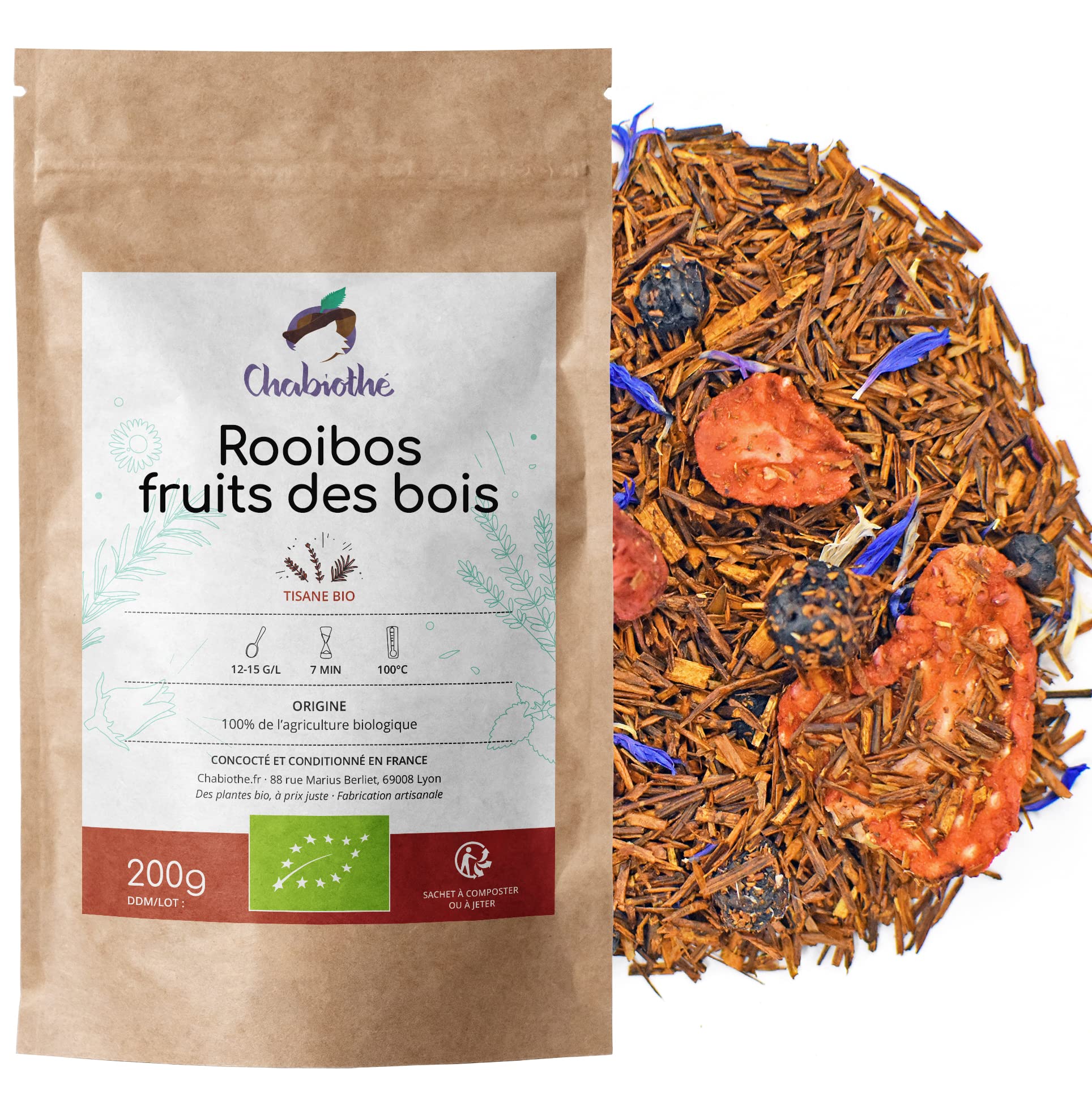 Chabiothé - Rooibos Fruits Rouges Bio 200g - mélangé et conditionné en ...
