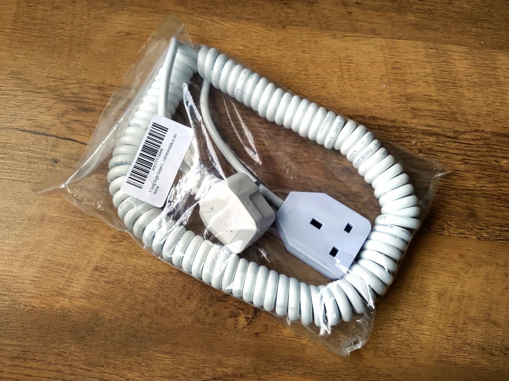 1 Gang Single Socket Curly Mains Power Extension Lead - 13A UK 3 Pin ...