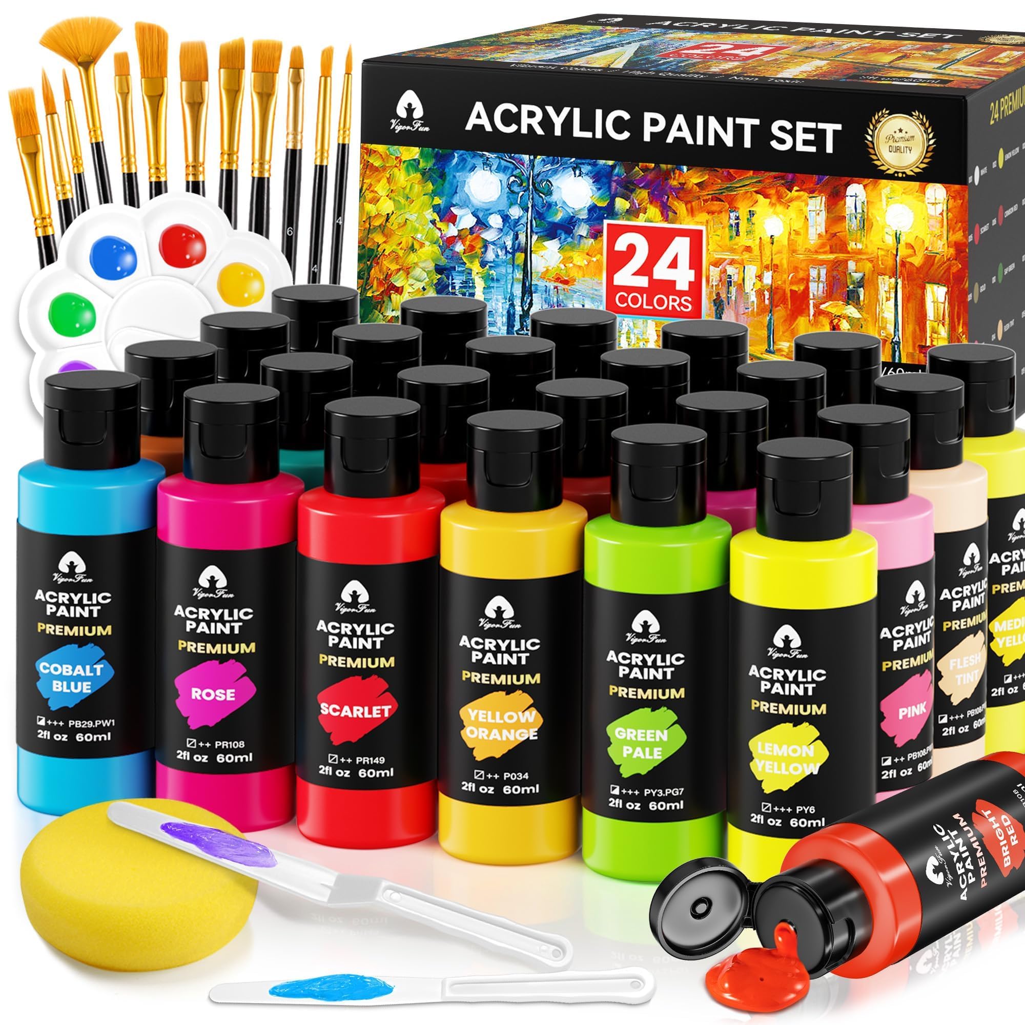 Amazon.com : 40 PCS Acrylic Paint Set with 12 Brushes, 2 Knives and ...