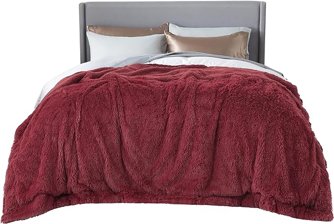 Amazon.com: Bedsure Fluffy Burgundy Red Blankets Queen Size for Bed ...