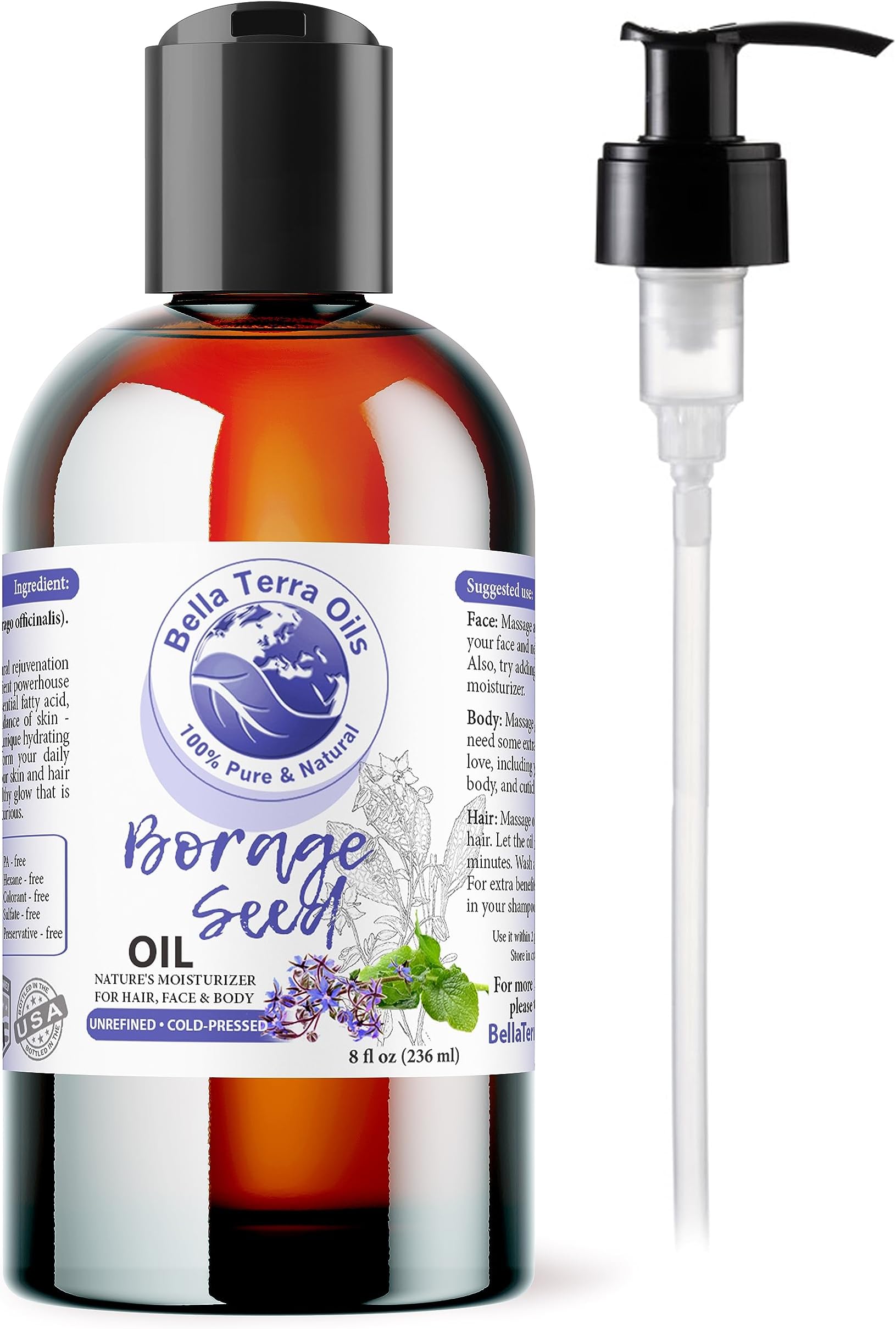 Amazon.com : SALE! 4oz Borage Seed Oil, 100% Pure and Natural, Cold ...