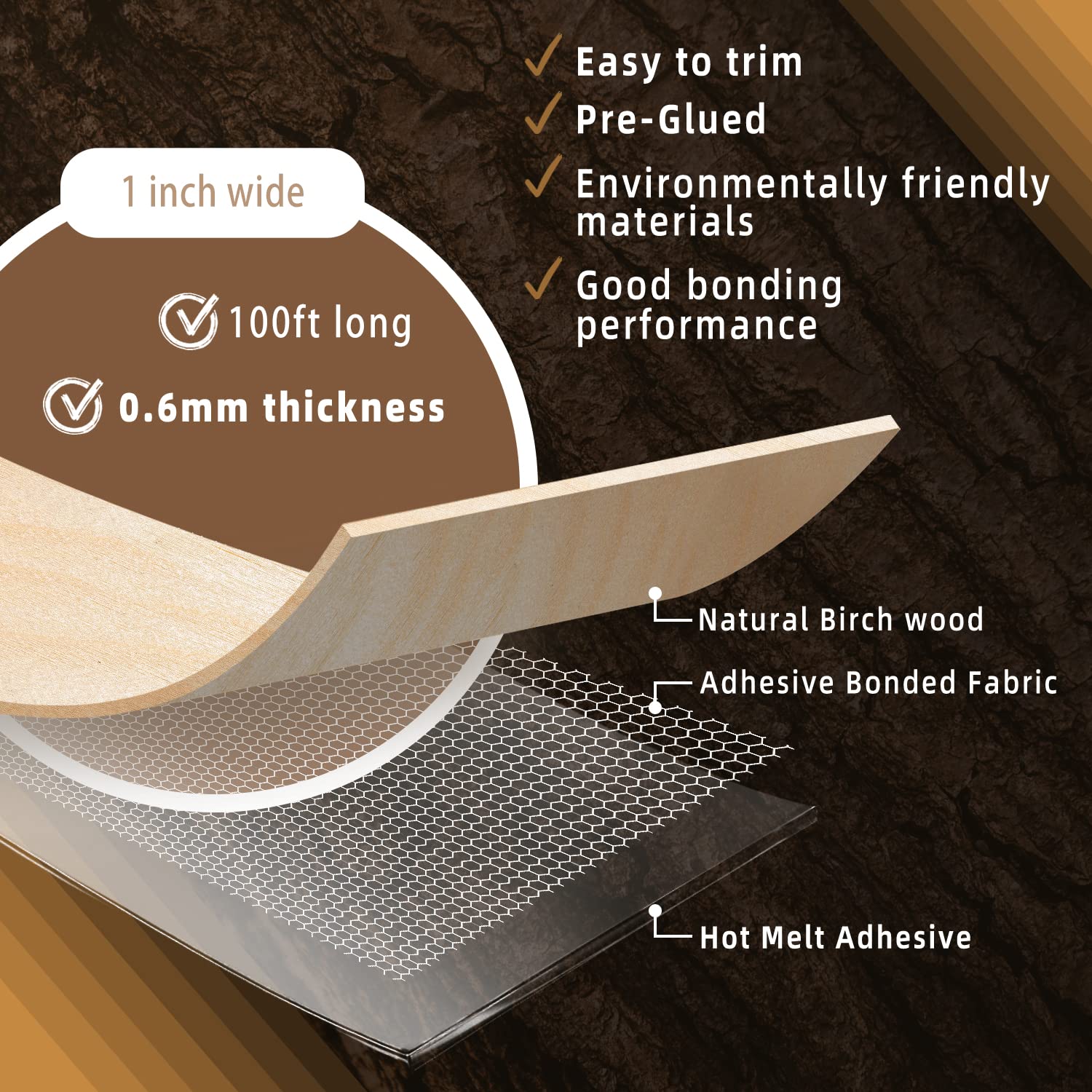 Snapklik.com : Birch Edge Banding, 1 Inch X 100ft Roll Of Wood Veneer Edge Banding Pre-glued ...