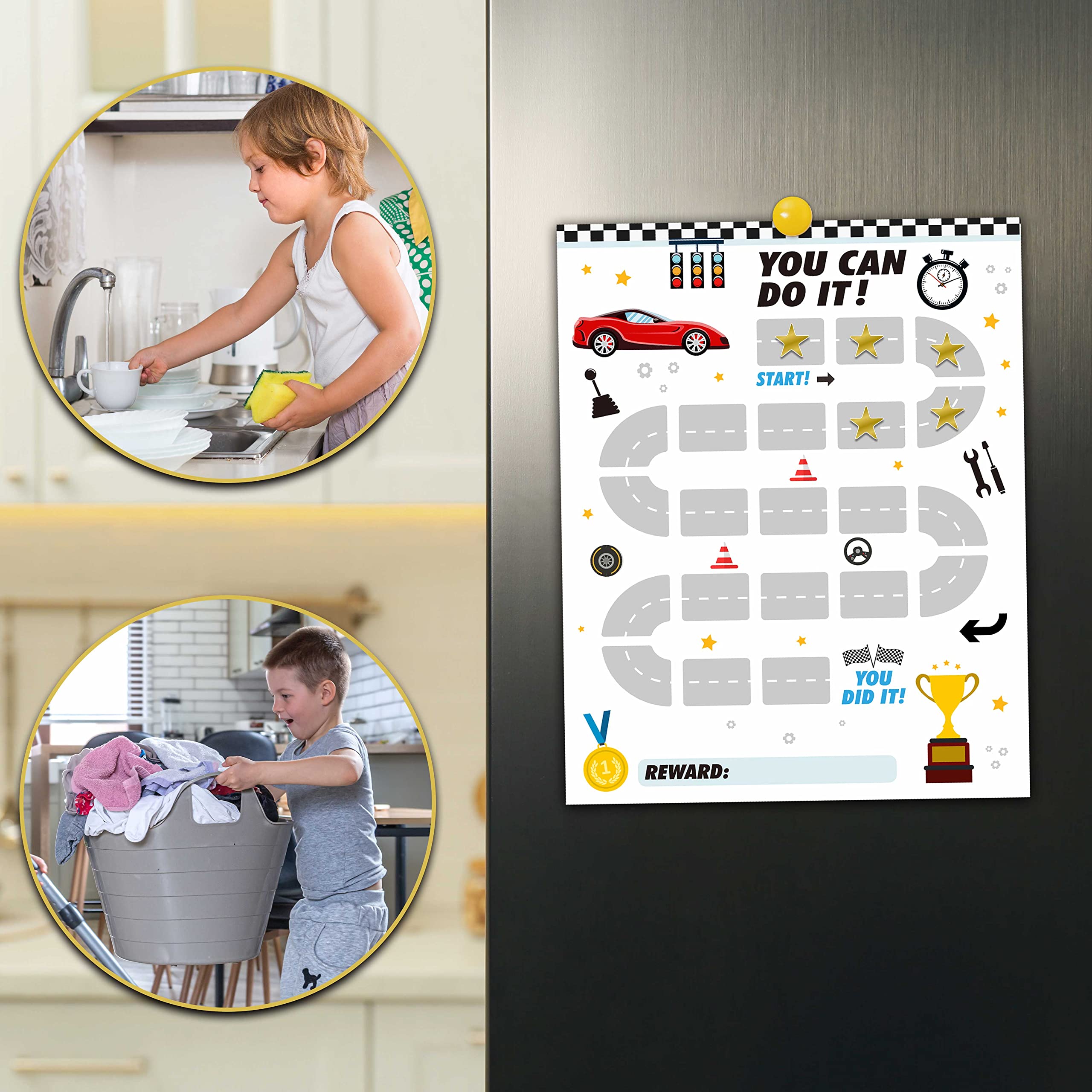 Children's Routine Chart Race Car Reward Chart With Golden Star ...