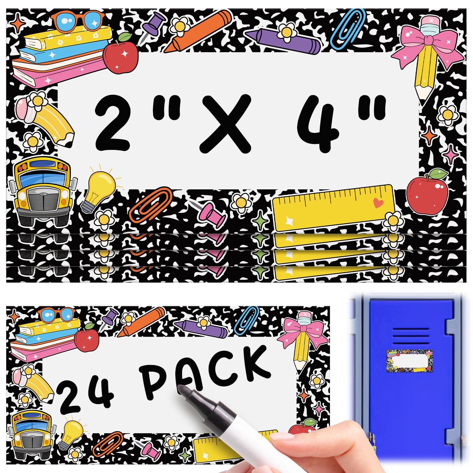 Snapklik.com : 24 Pack 2 X 4 In Magnetic Dry Erase Labels For Locker ...