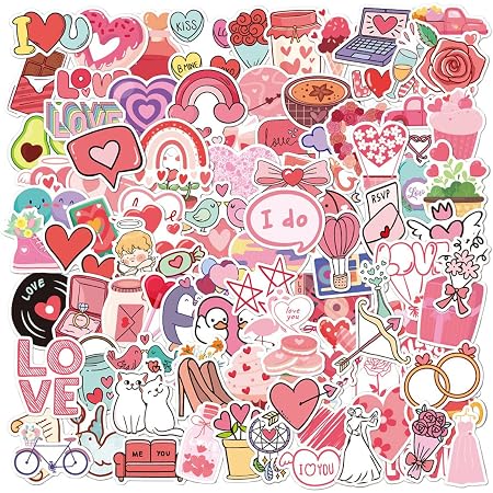 Jagowa 100PCS Heart Shape Pink Love Cute Stickers Love You Scrapbook ...