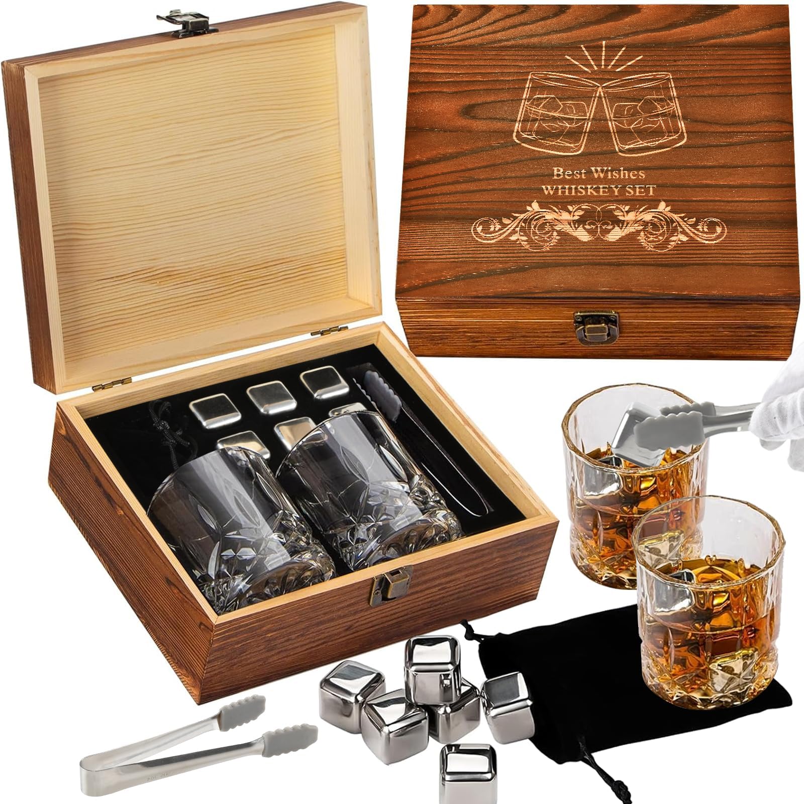 Amazon.com: Mixology & Craft Whiskey Stones Set - 2 Glasses, 6 Chilling ...