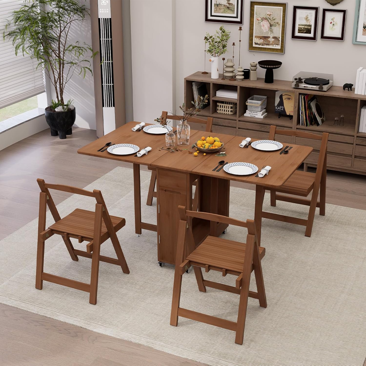 Amazon.com - Folding Dining Table Set for 4 with Chairs,Bamboo Drop ...