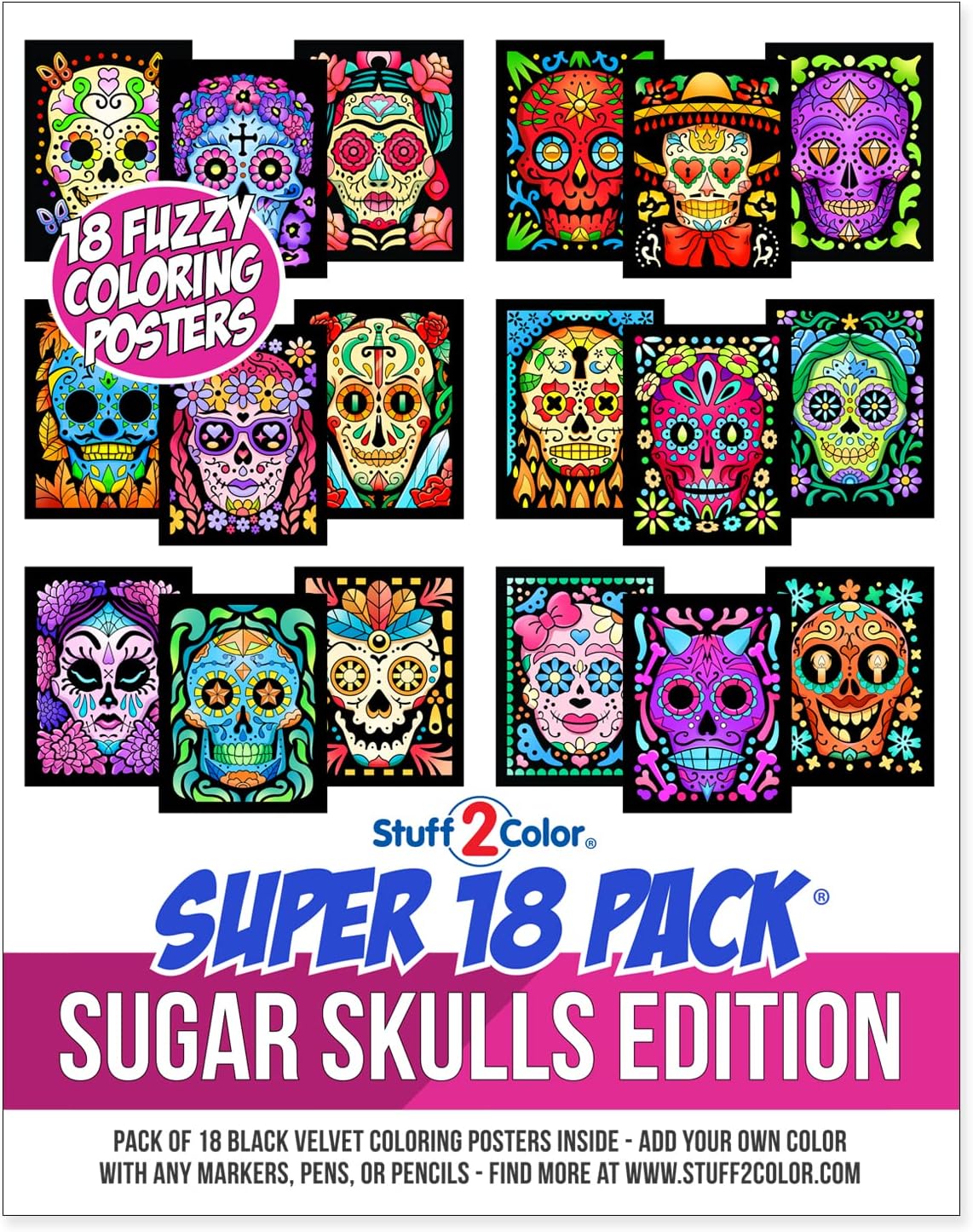 Amazon.com: Stuff2Color Super Pack of 18 Fuzzy Velvet Coloring Posters ...