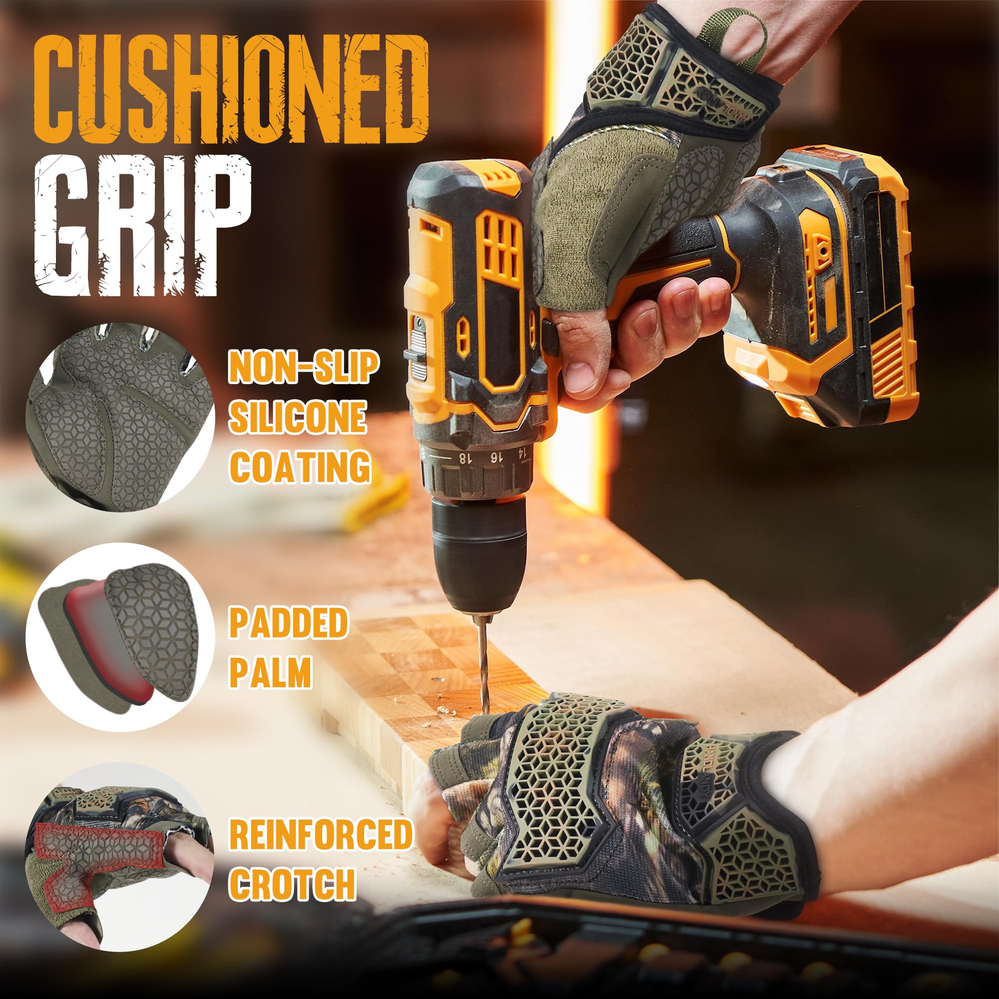 Snapklik.com : HANDLANDY Fingerless Work Gloves For Men, Padded Impact ...