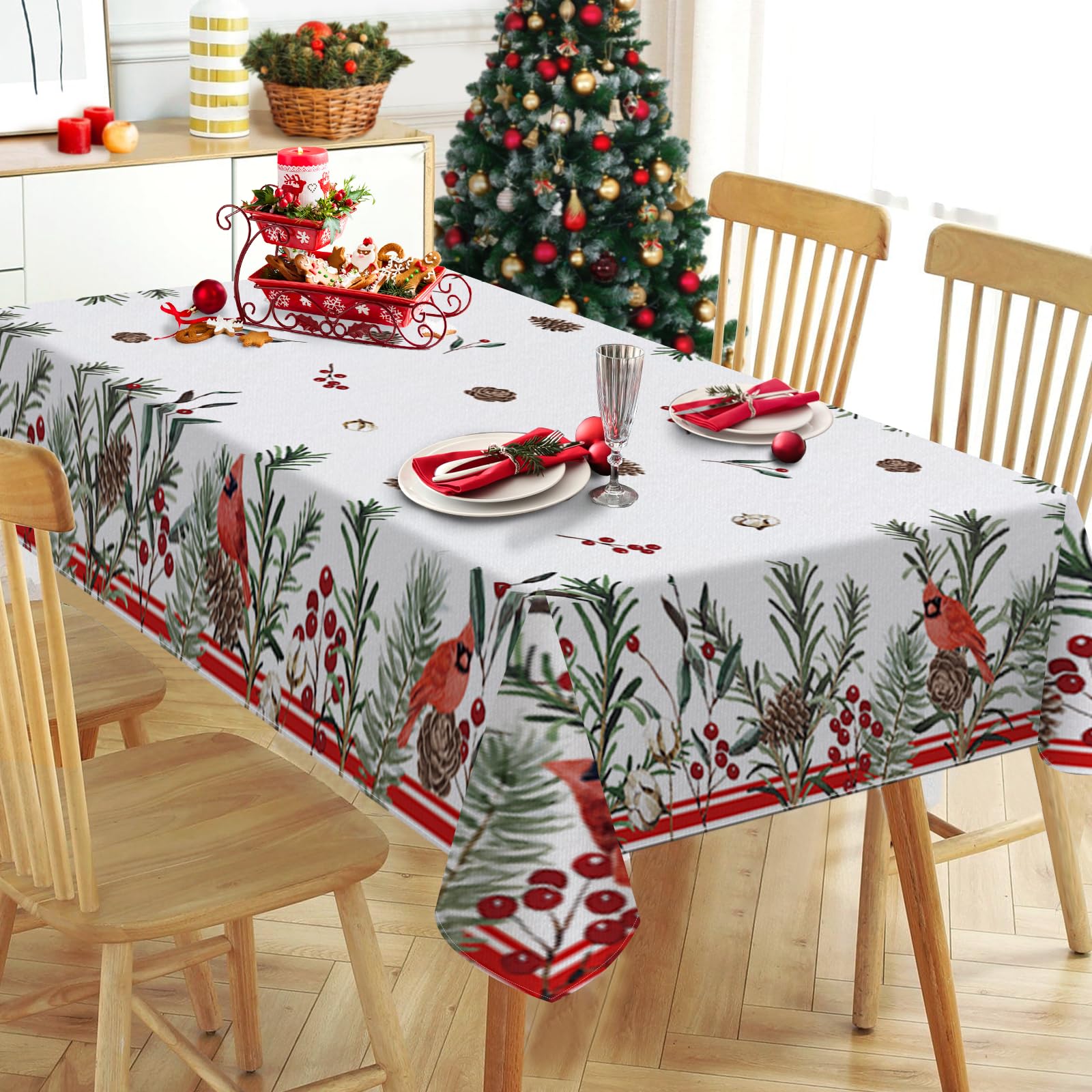 Amazon.com: Tailus Christmas Cardinal Birds Rectangle Tablecloth 60 x ...