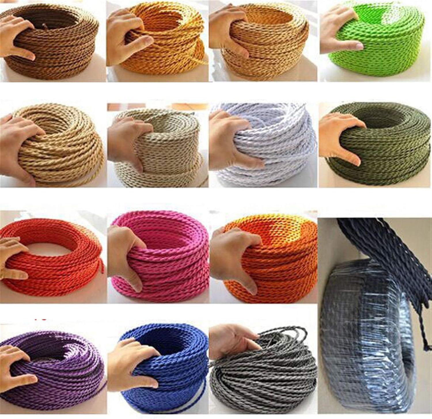 Multicolor Twist Braided Fabric Cloth Cable Wire, 10M 20M Vintage 2 ...