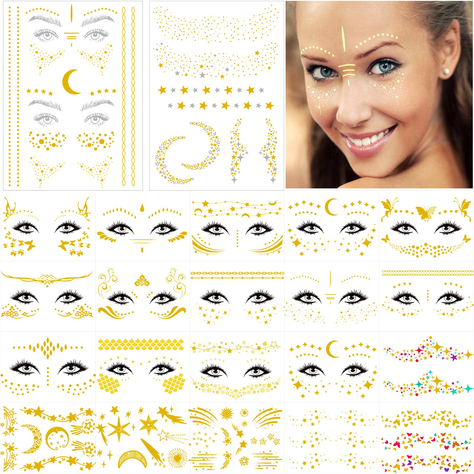 Buy 21 Sheets (80+ Pcs Patterns) Face Tattoos Sticker and Freckle ...