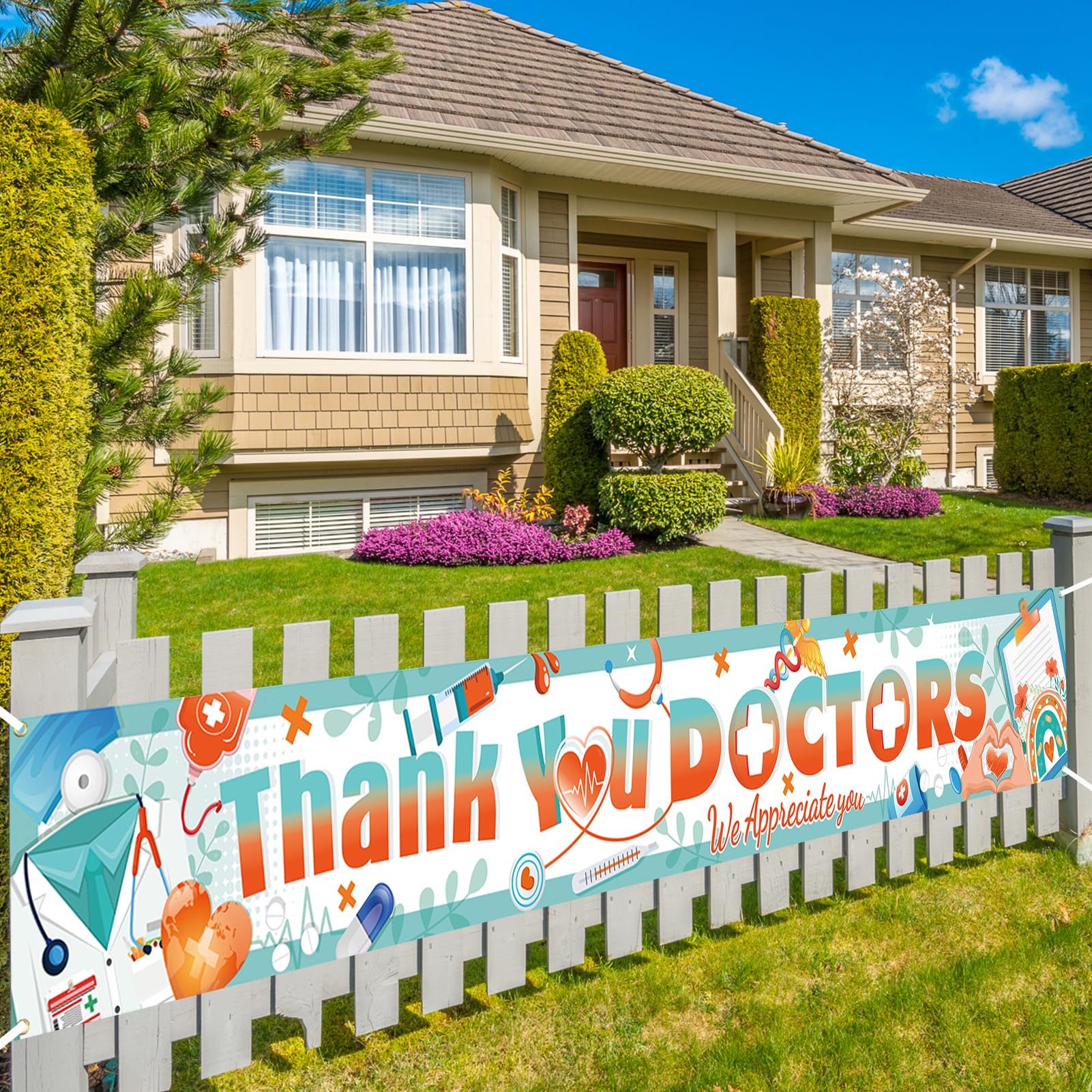 Amazon.com: HOWAF Thank You Doctors Party Decorations Fence Banner ...