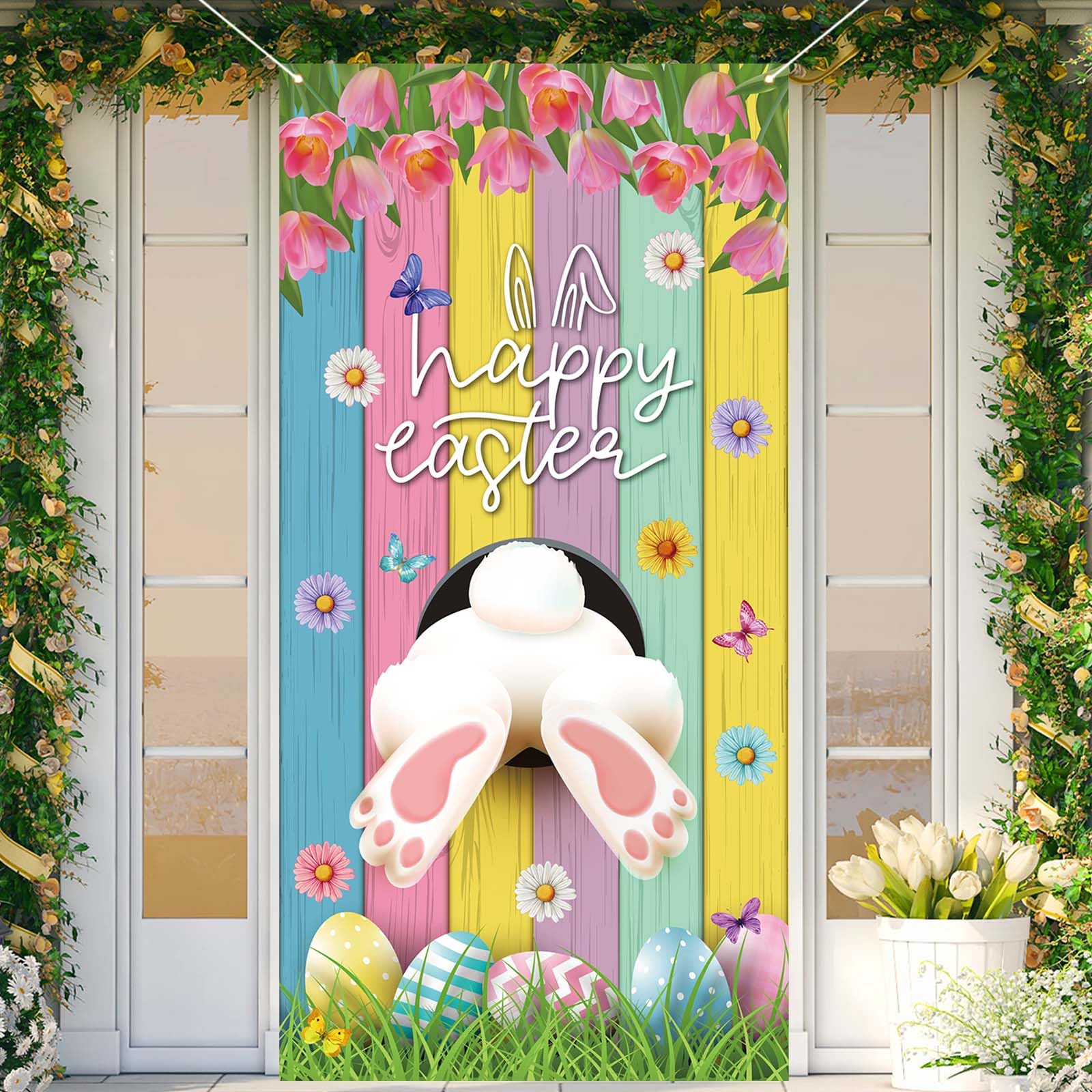 Amazon.com: Easter Door Cover Bunny Egg Rabbit Decor Daisy Decorations ...