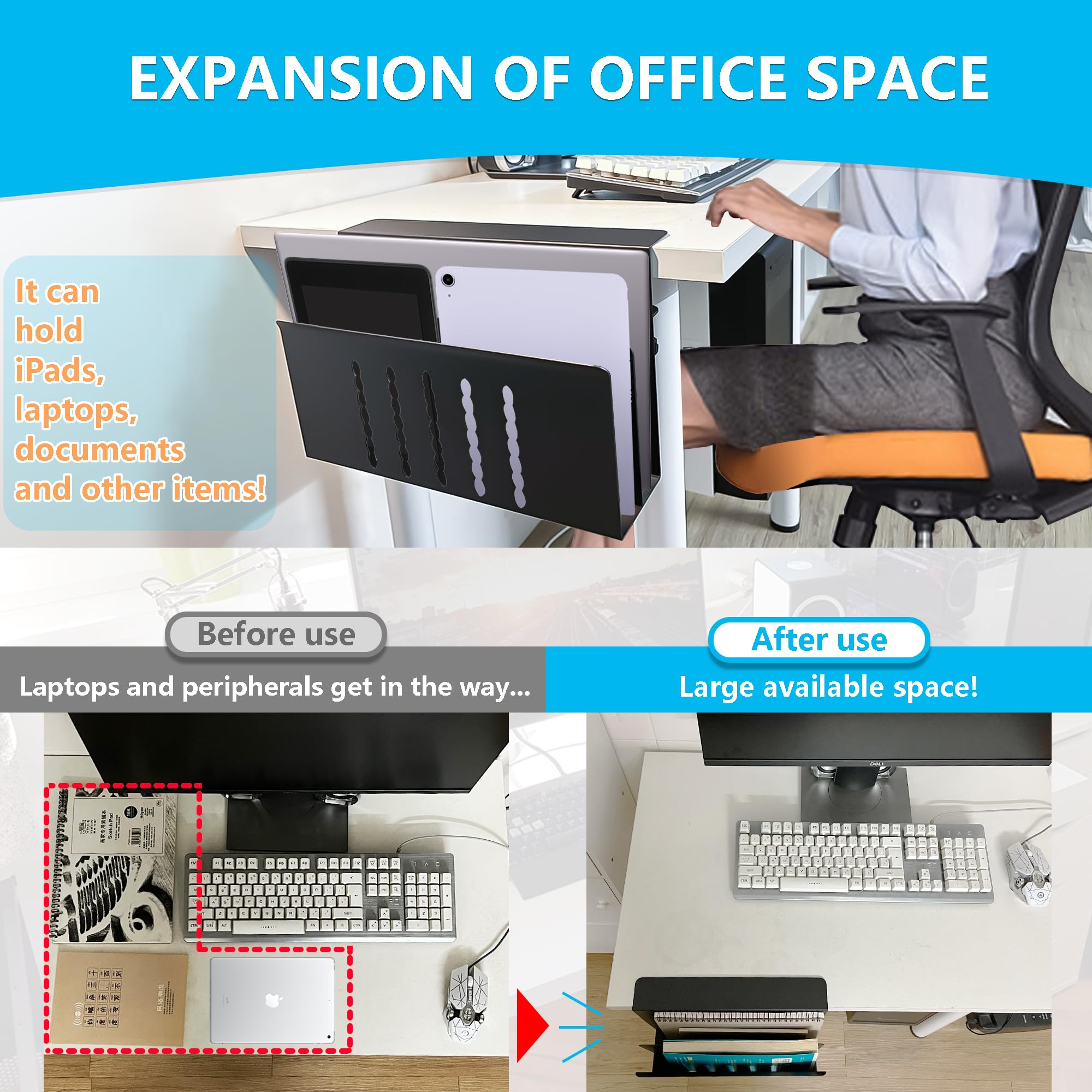 Snapklik.com : JGTONG Desk Side Storage, 2 Tier Hanging Desk Organizer ...