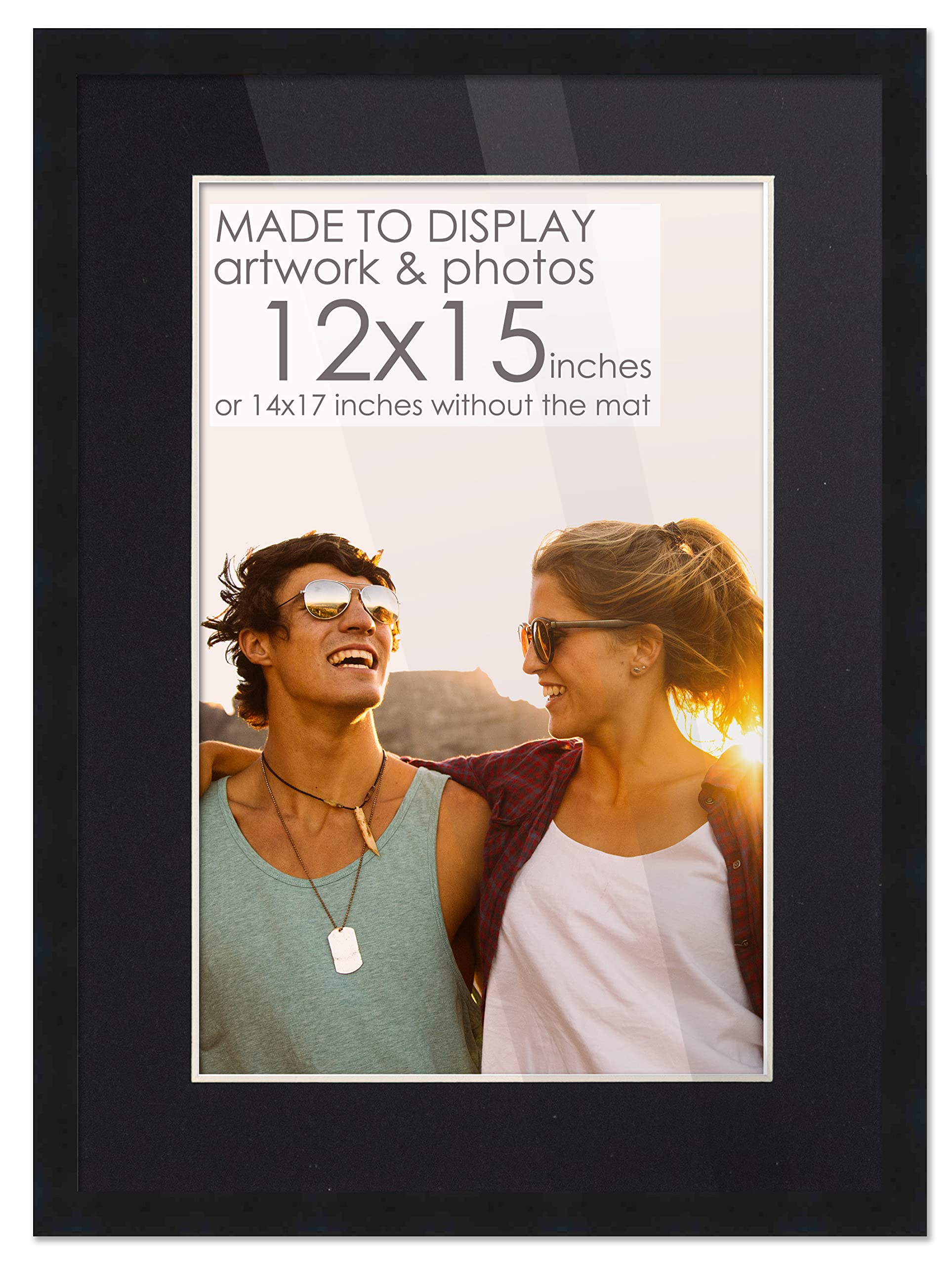 Amazon.com - 12x15 Black Wood Picture Frame | with Black Mat | 14x17 ...