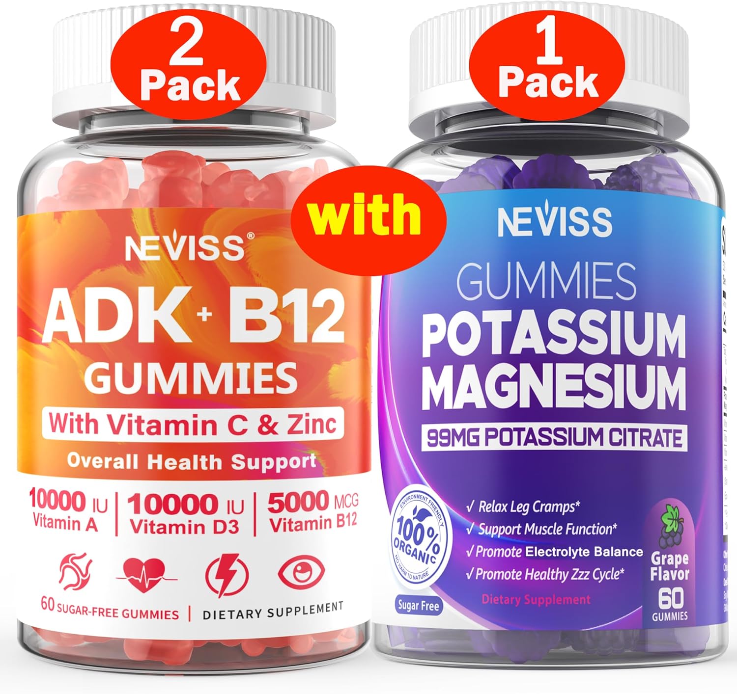 Amazon.com: NEVISS Paquete de 2 gomitas de vitamina ADK con B12 + 1 ...