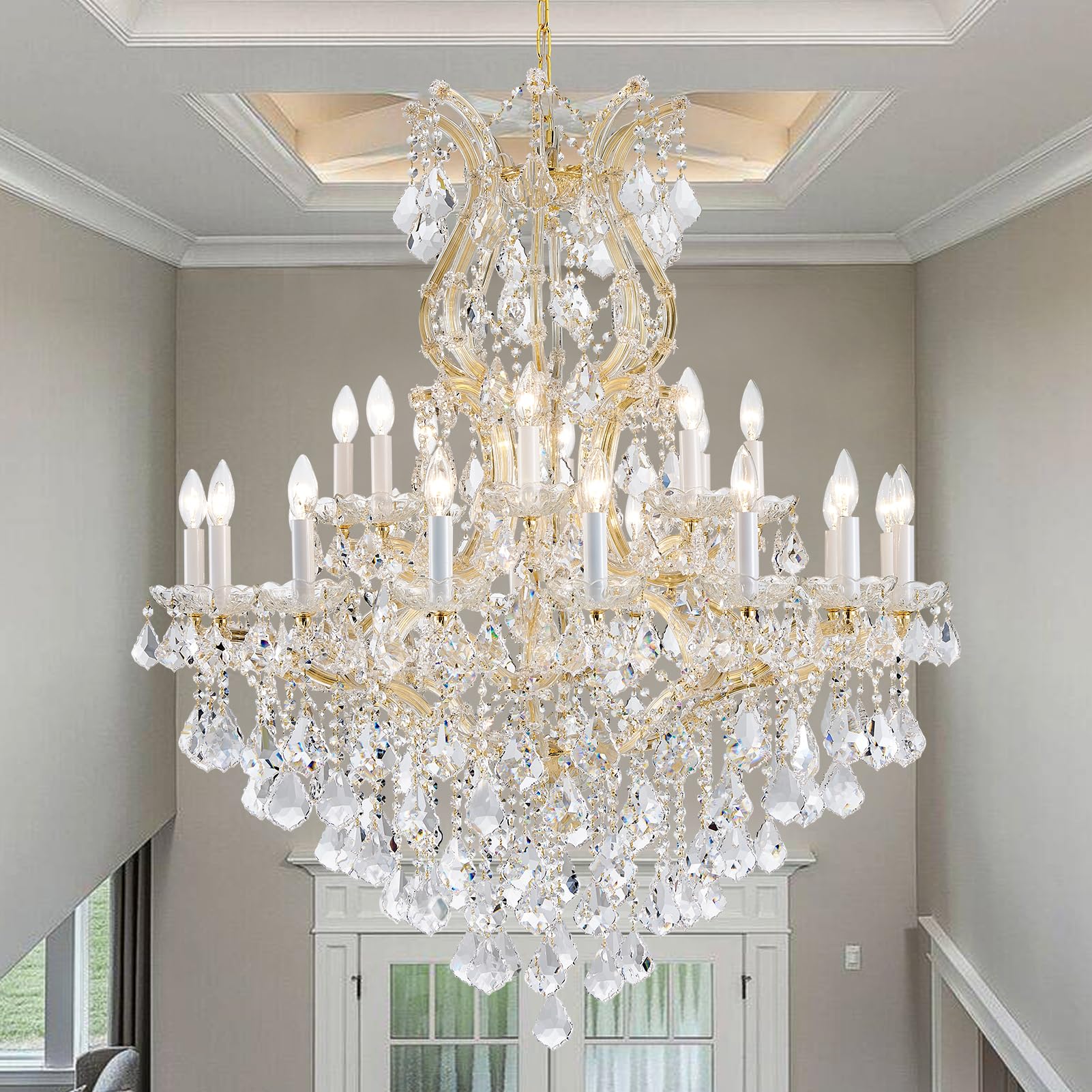 SHAOCHIAO Gold Large Crystal Chandelier-24-Light Chandelier Light ...