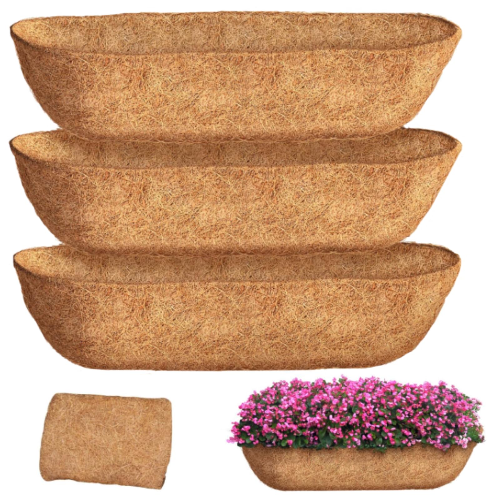 Rectangle MILEGI 3 Pack Trough Coco Liners, 30 Inch Natural Coconut ...