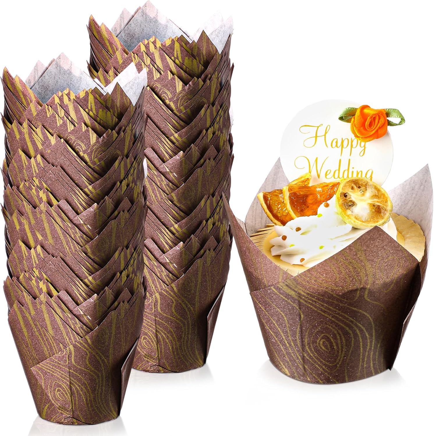 Amazon.com: Rtteri 500 Pcs Tulip Cupcake Liners Muffin Baking Cups Wood ...
