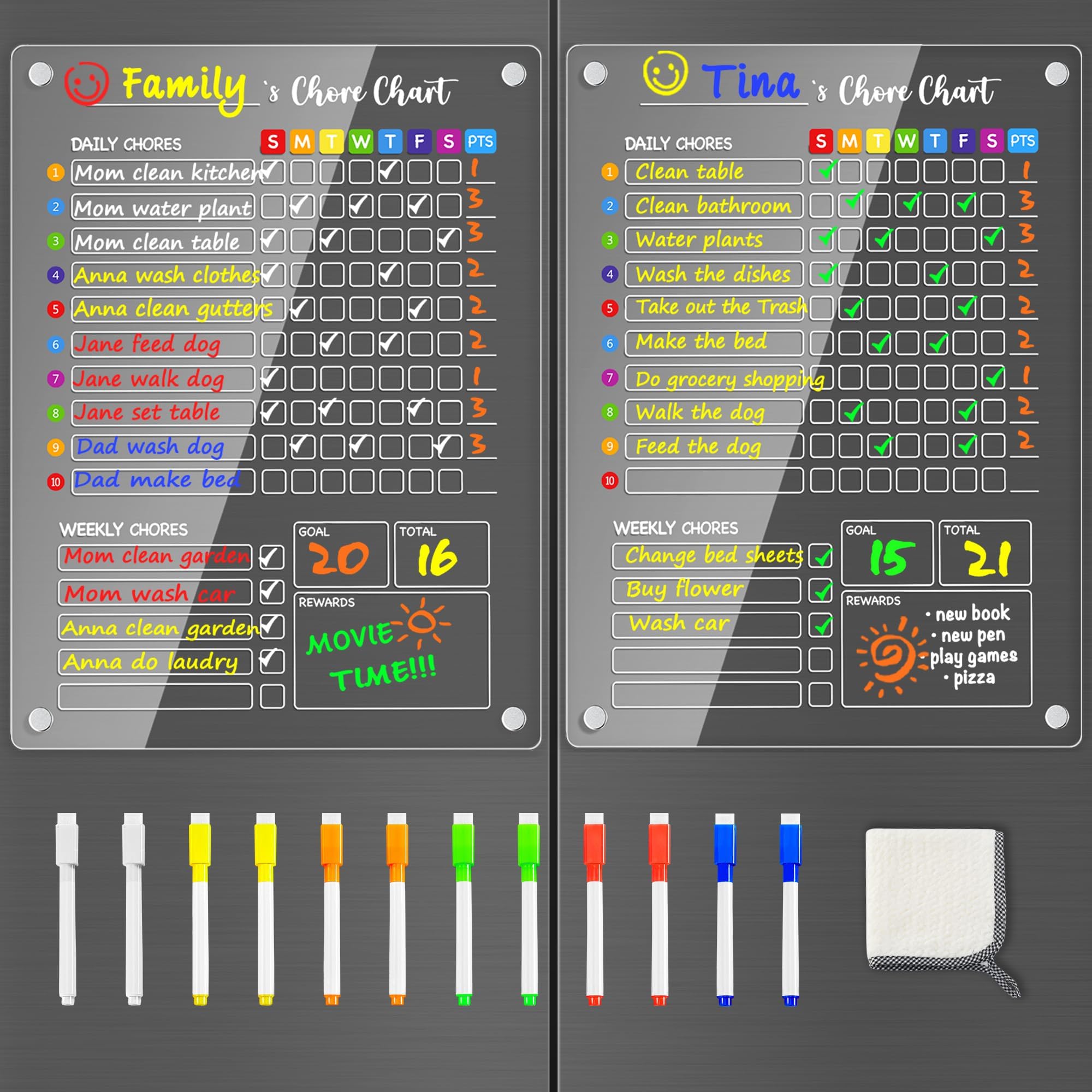 Amazon.com : Acrylic Magnetic Chore Chart for Kids Multiple Kids, Behavior Reward Responsibility ...