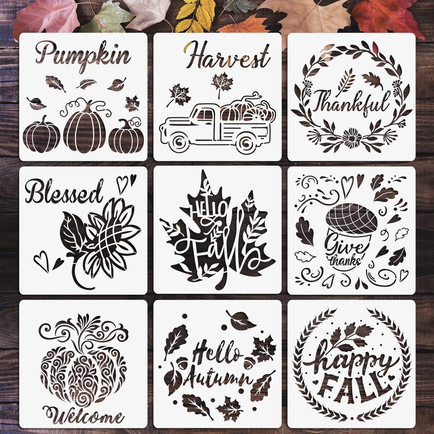 Amazon.com: Whaline 9Pcs Fall Painting Stencils 7.9 x 7.9'' Pumpkin ...